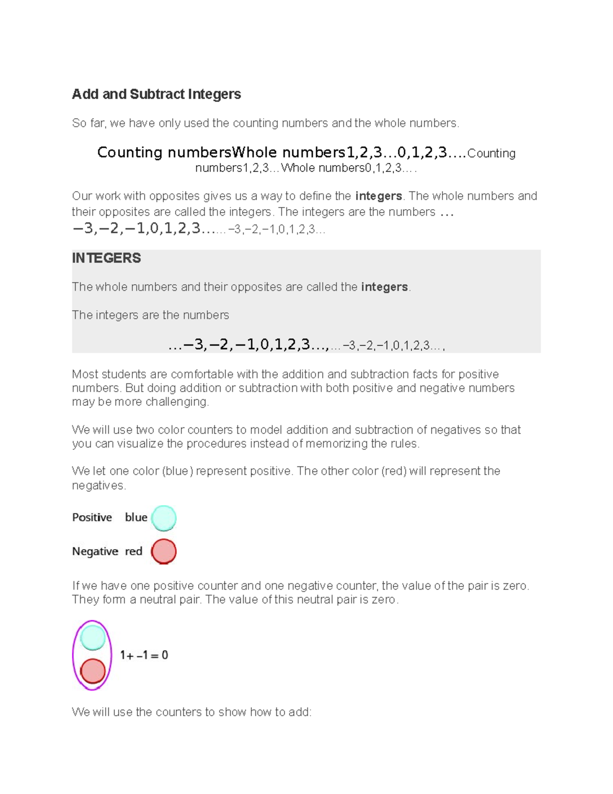 CH.1.2-Add and Subtract Integers - Add and Subtract Integers So far, we ...