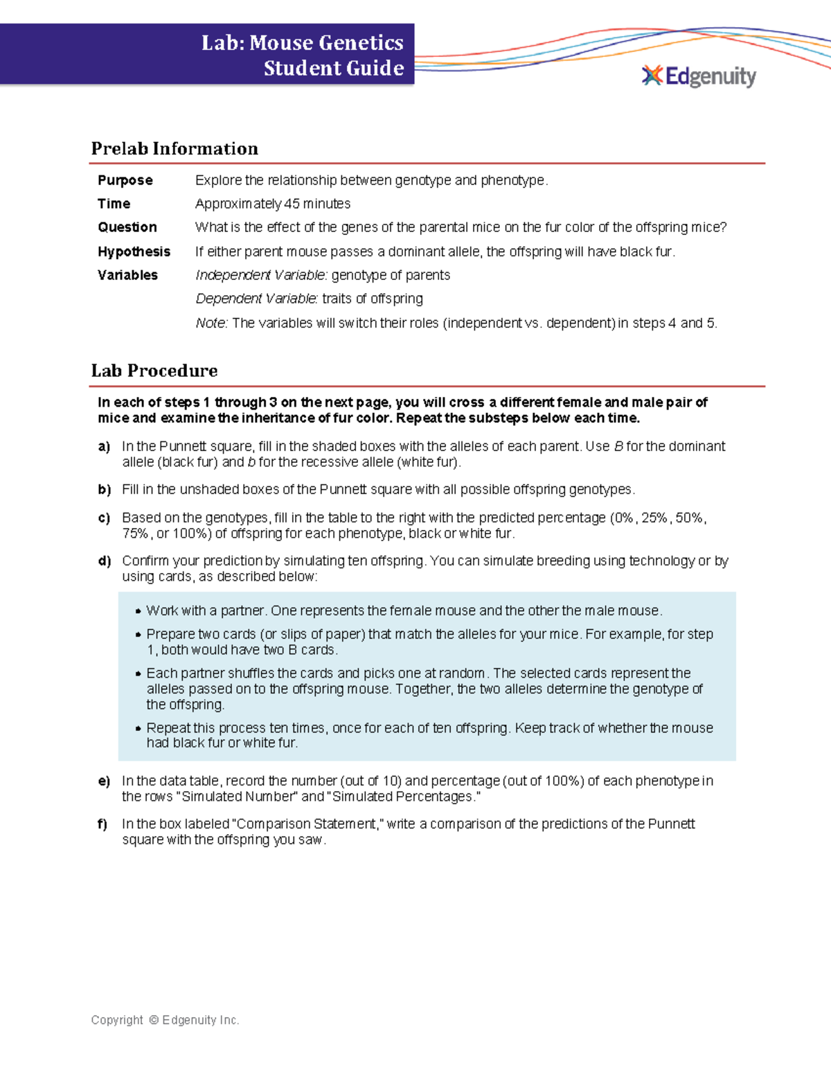 3209 06 04 student guide - Lab: Mouse Genetics Student Guide Prelab ...
