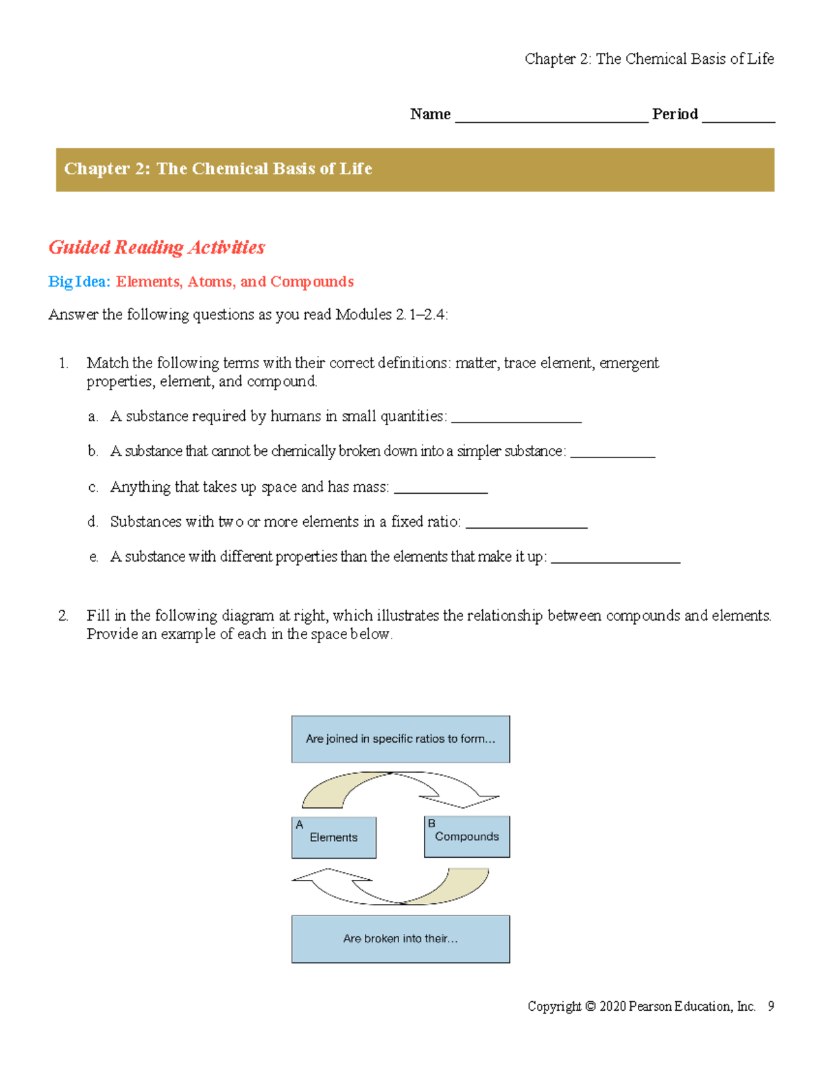 Cbcc10 Guided Reading Activities - Chapter 2: The Chemical Basis of ...