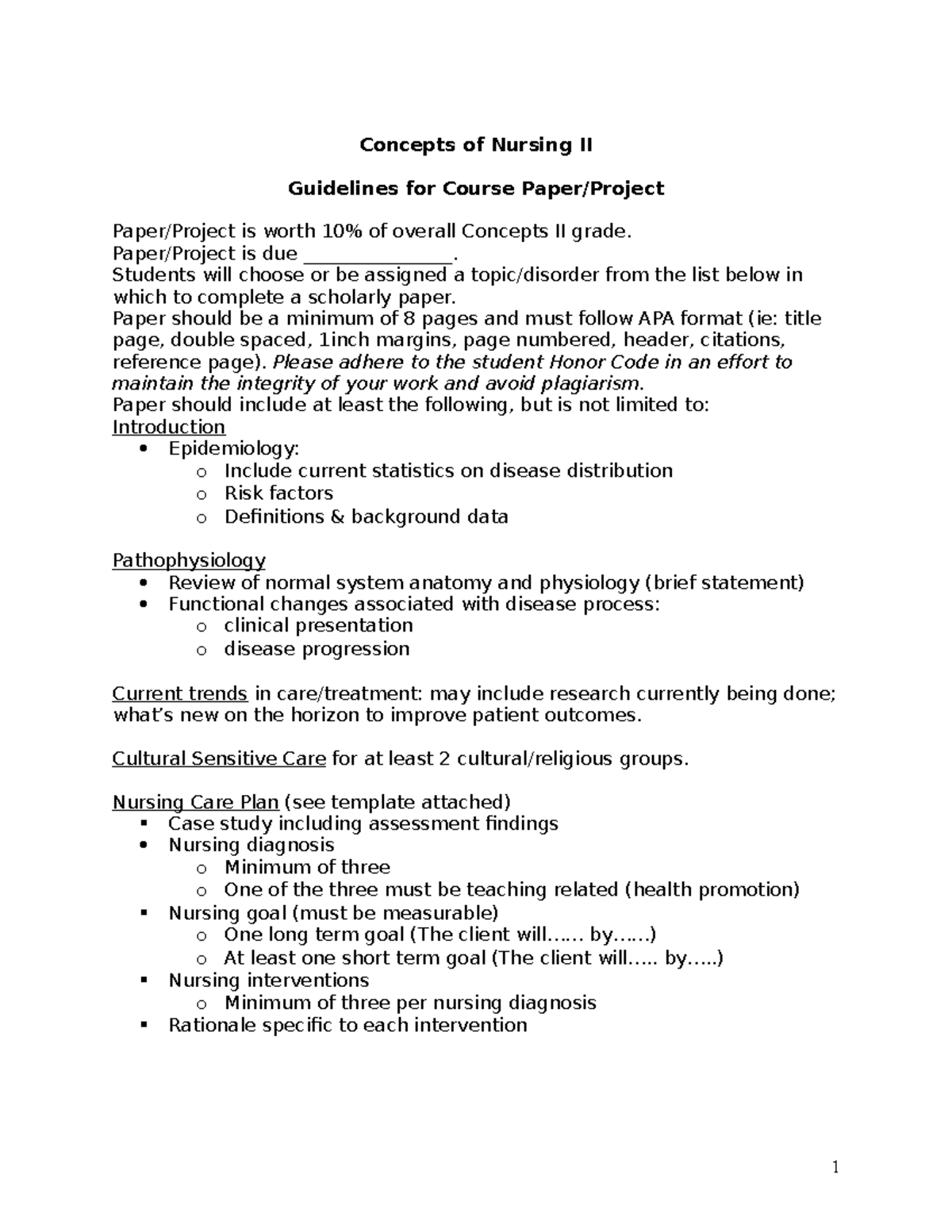 NUR 167 177 Student Paper Project Guidelines 012918 - Guidelines for ...