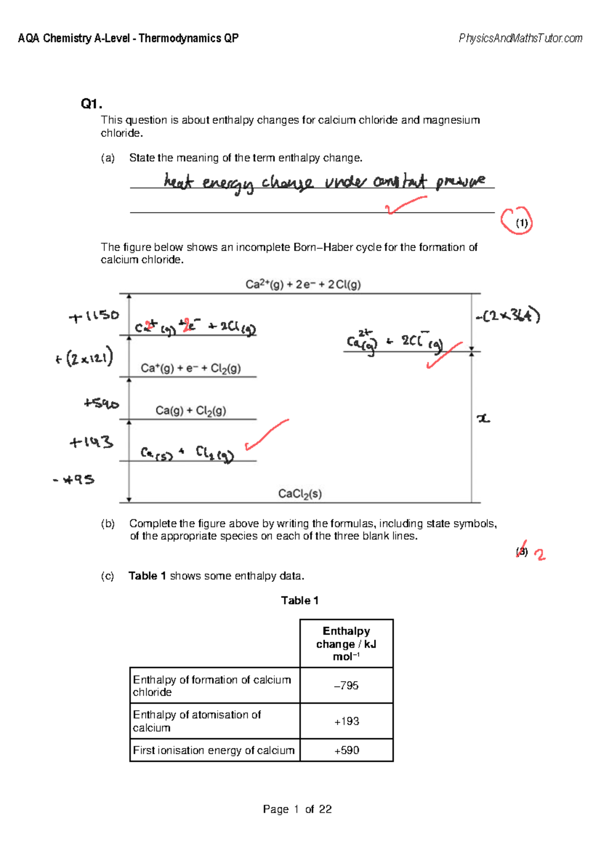 AQA Chemistry Thermodynamics QP - Practice Paper Notes - Studocu