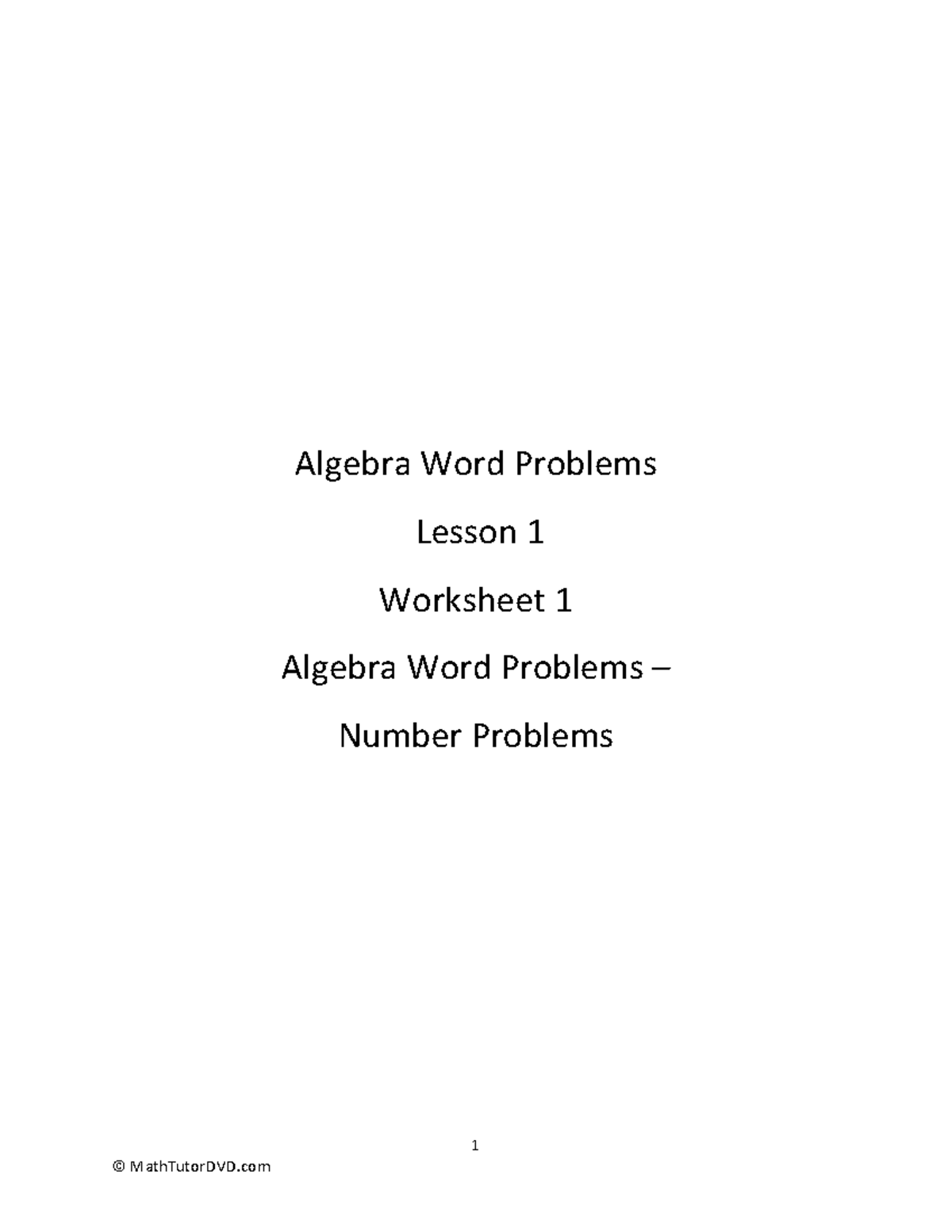 Algebra 101: Word Problems Worksheet 1 - Number Problems - Studocu