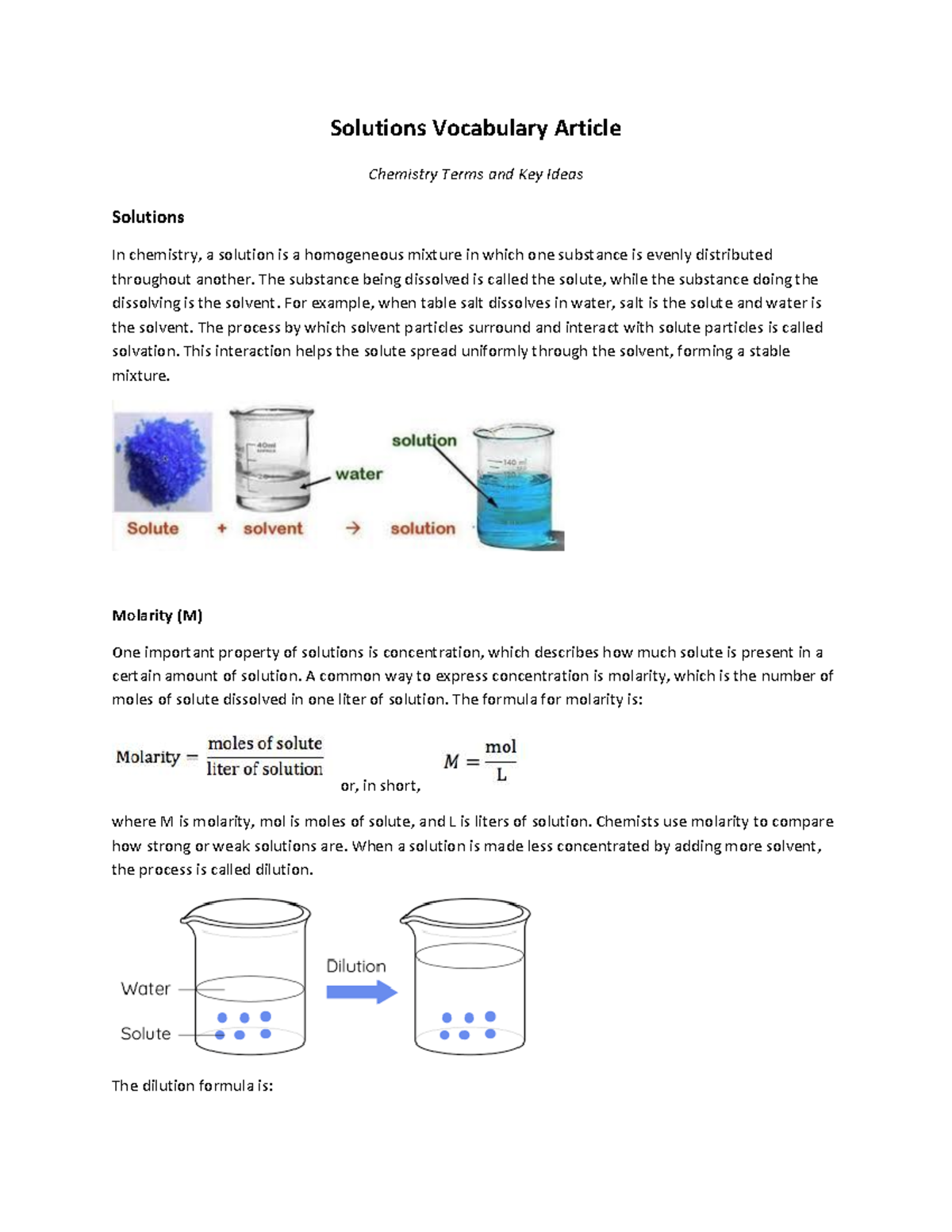 Chemistry 101: Key Terms and Concepts on Solutions - Studocu