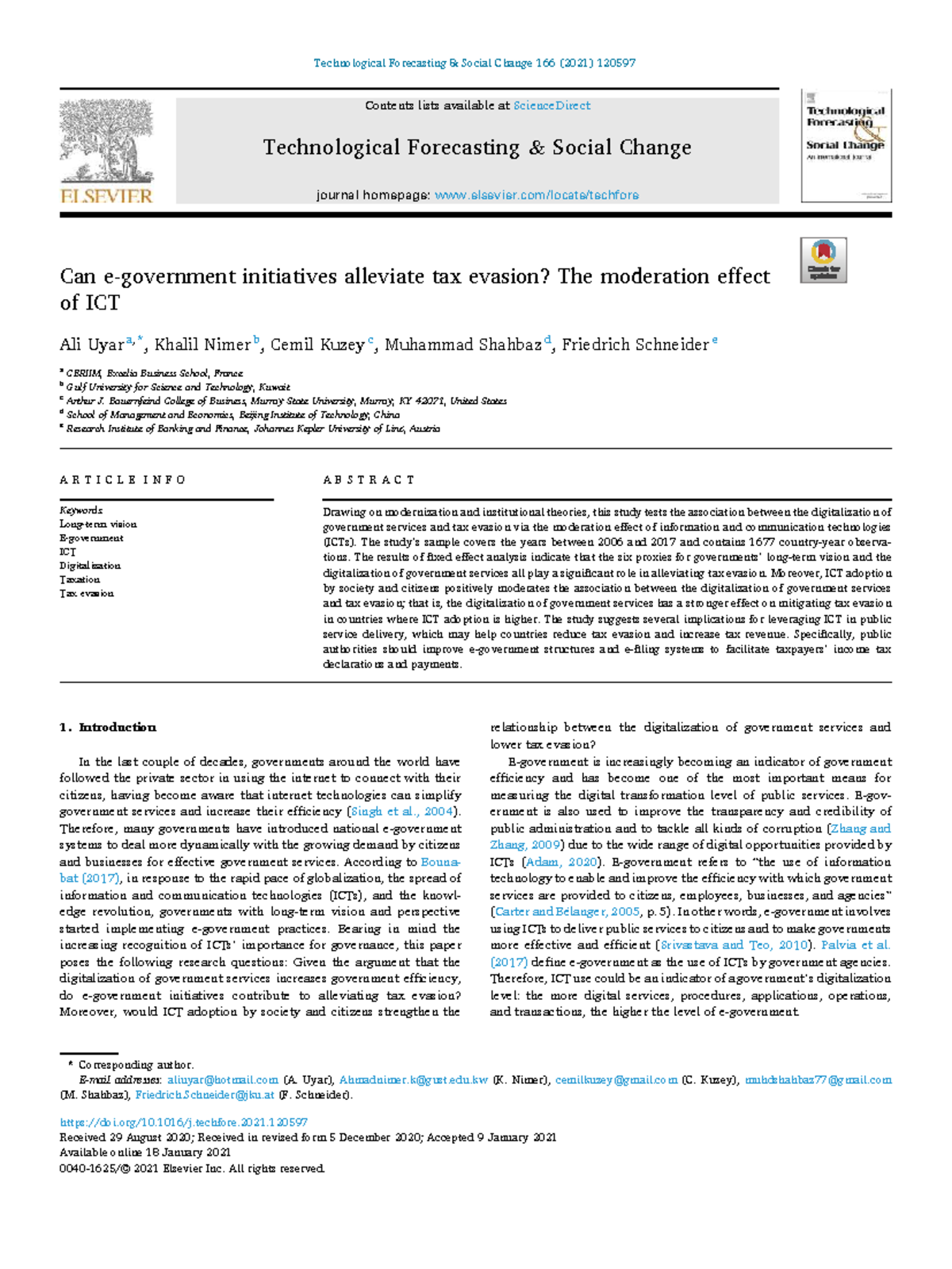 Can E-Gov Initiatives Alleviate Tax Evasion? The ICT Moderation Effect ...