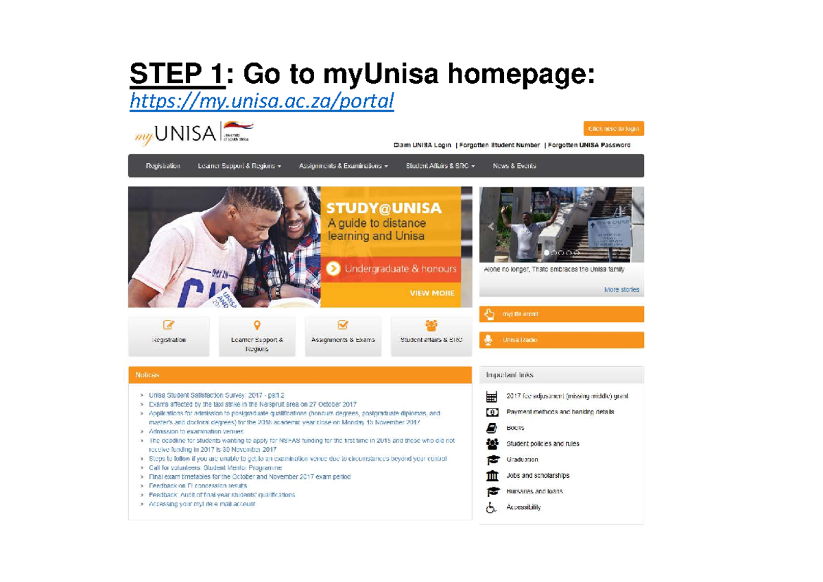 Claim my Unisa my Life Nov 2017 - STEP 1: Go to myUnisa homepage: my ...