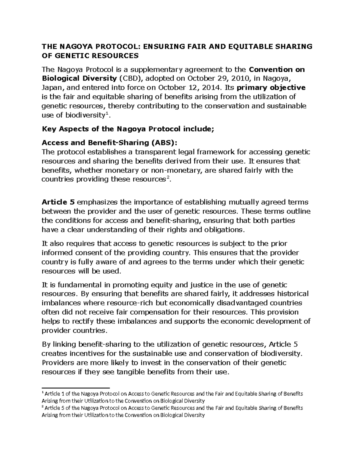 Nagoya Protocol (CBD): Fair Sharing of Genetic Resources - Studocu