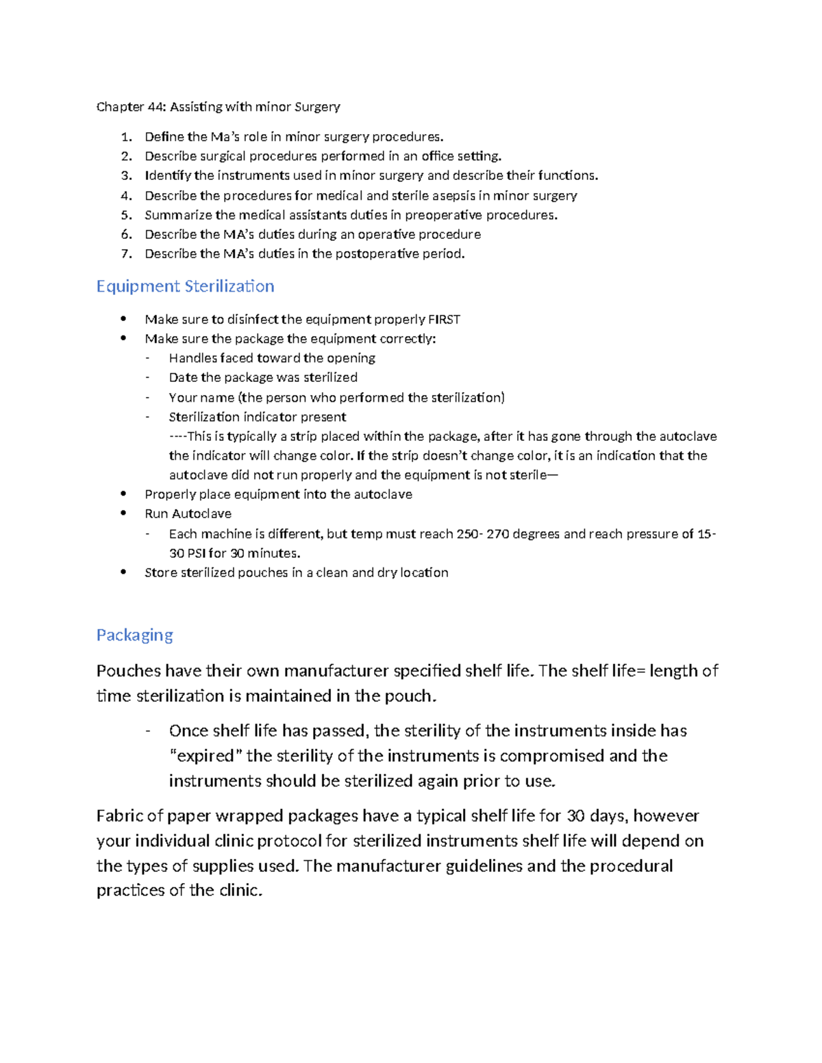 Week 5 MA's Role & Duties in Assisting with Minor Surgery - Studocu
