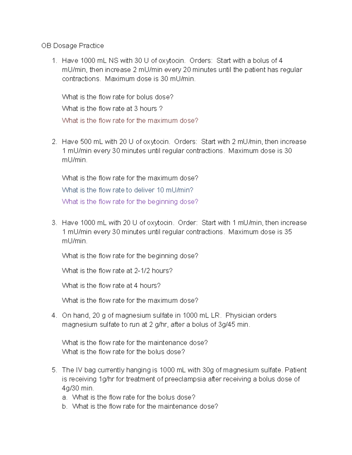OB Dosage Calculation Practice Questions - Revised Edition - Studocu