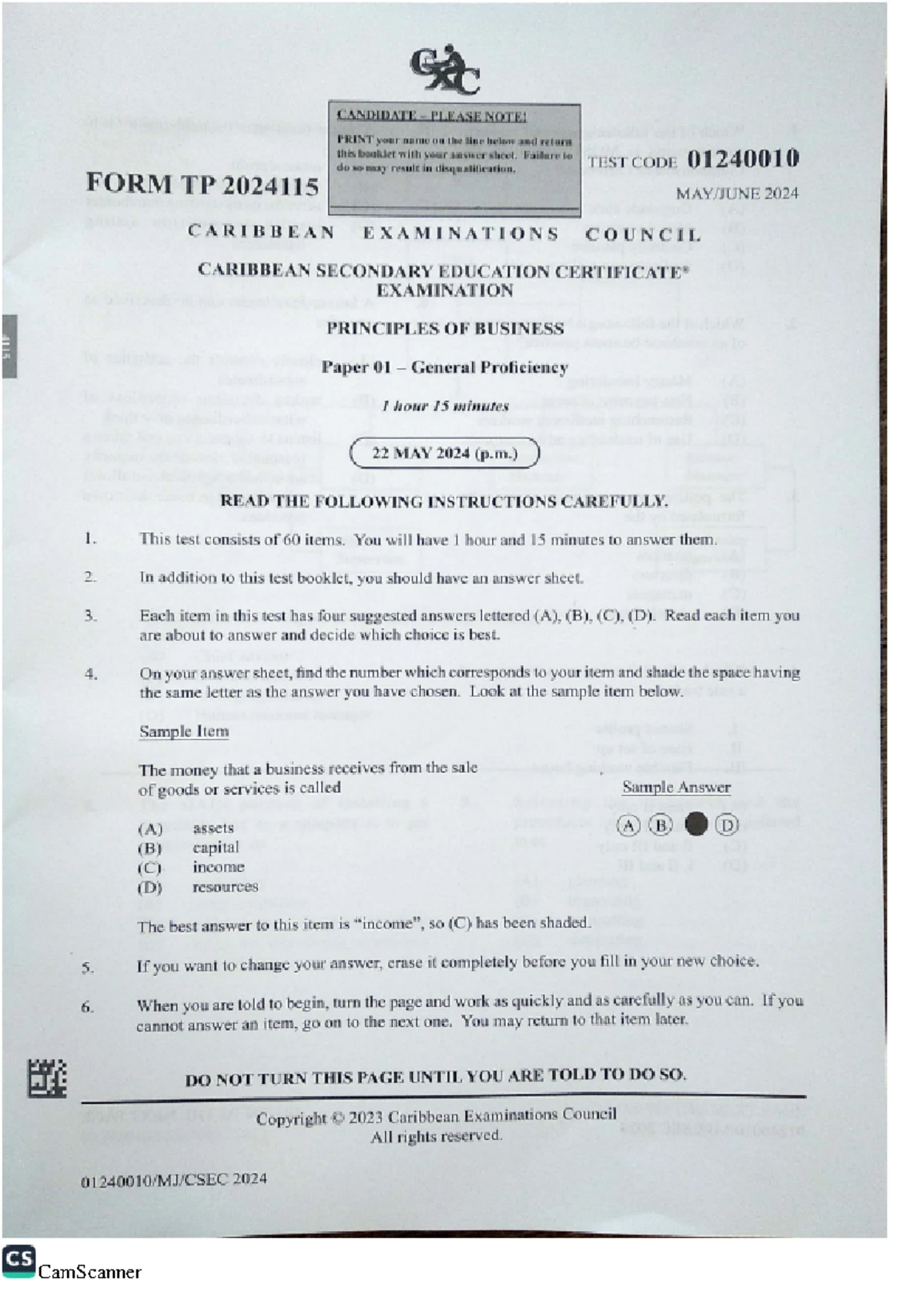 CXC CSEC EDPM Past Paper Booklet Highlights (2005-2012) - Studocu