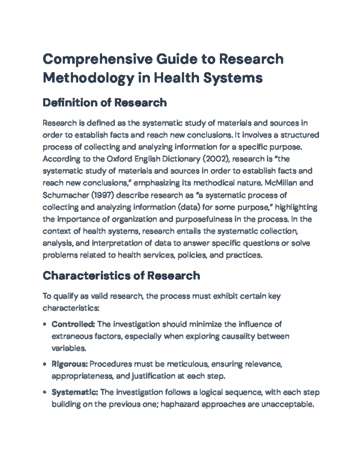 Comprehensive Overview of Research Methodology in Health Systems - Studocu