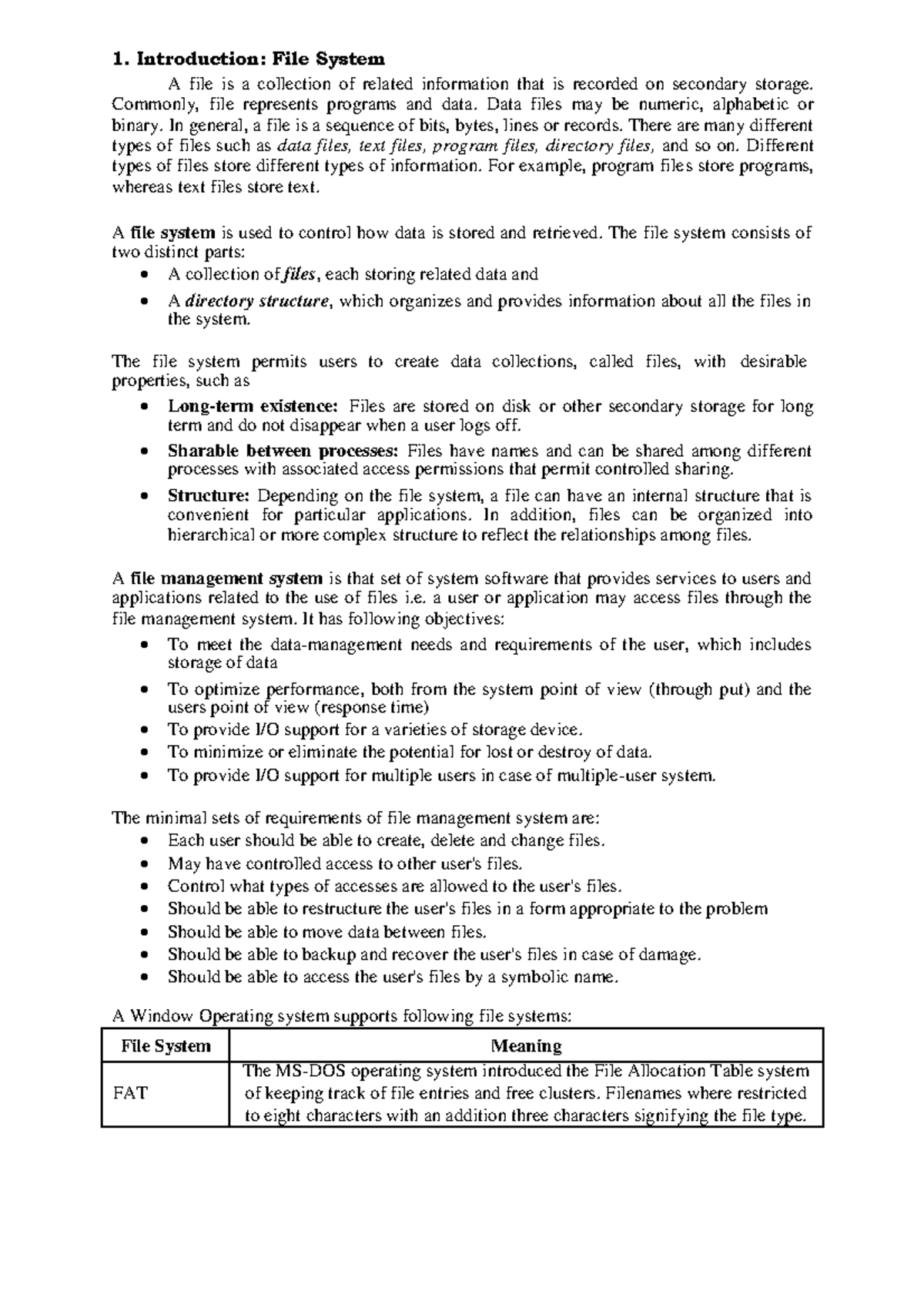 DBM 101: Lecture Notes on File Systems and Management Techniques - Studocu