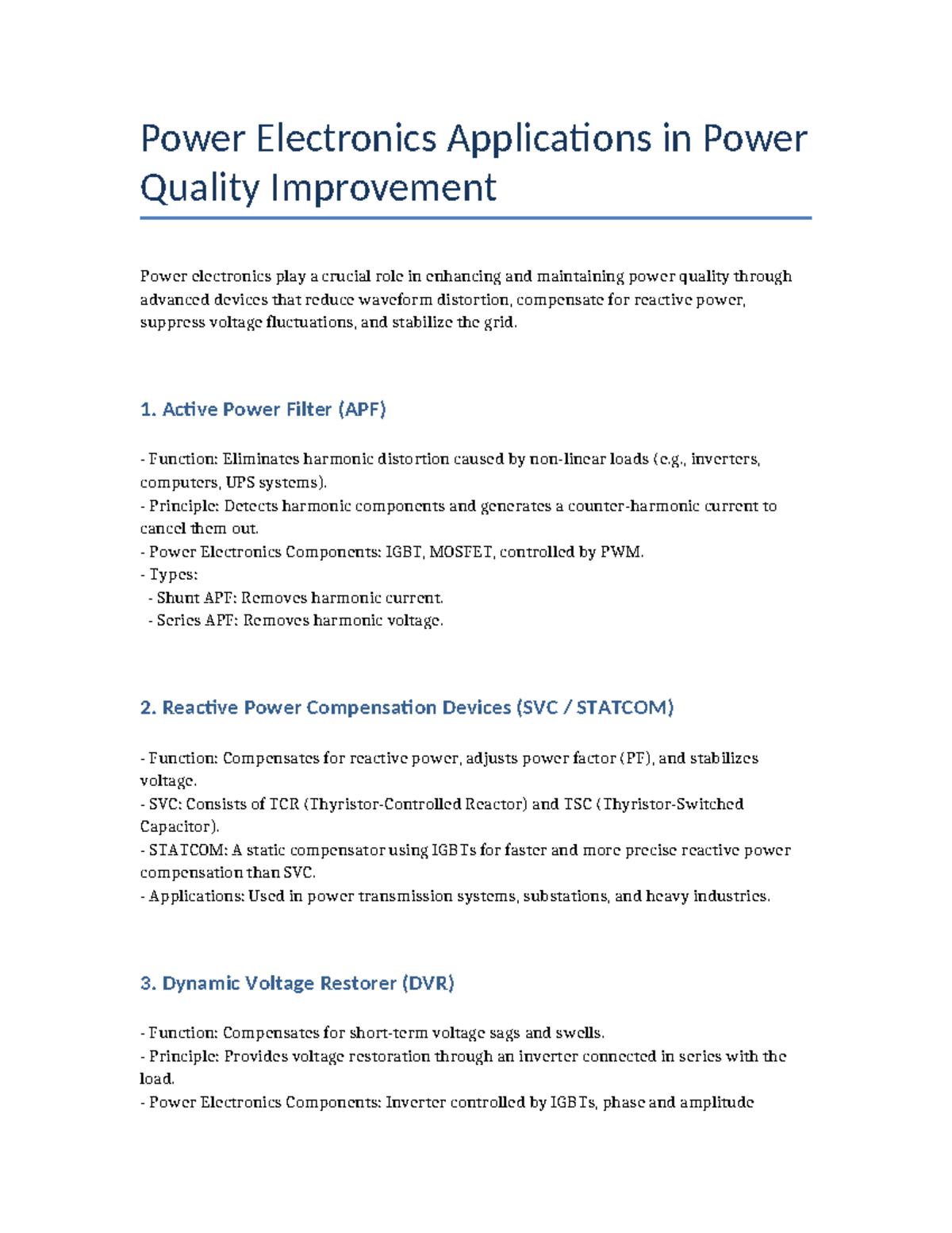 Power Electronics Applications for Power Quality Improvement (EE 401 ...