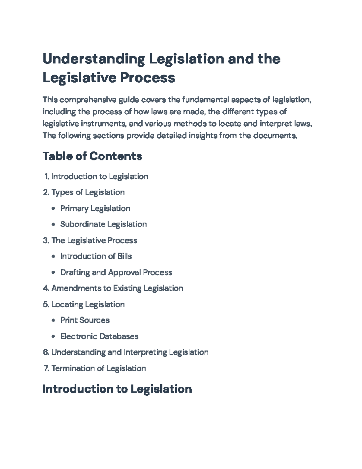 Understanding Legislation & the Legislative Process: A Comprehensive Guide - Studocu