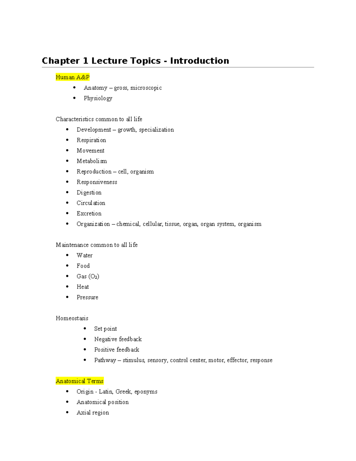 A&P Lecture Notes: Chapter 1 - Introduction to Human Anatomy ...