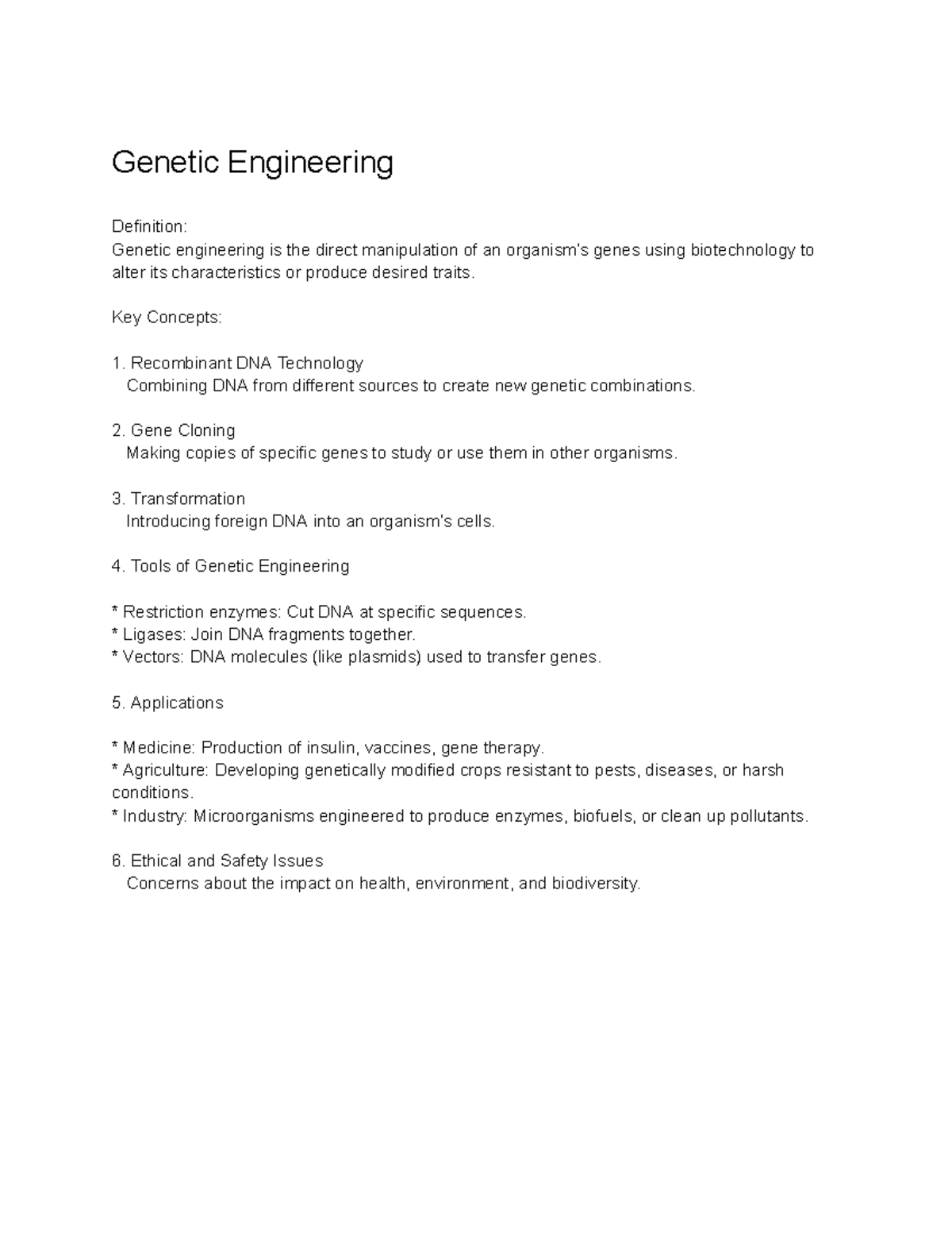 Genetic Engineering Overview: Key Concepts and Applications - Studocu