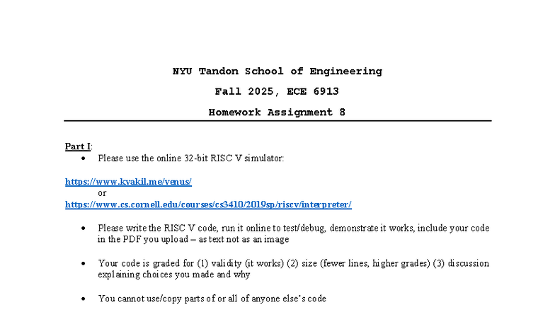 ECE 6913 Fall 2025 Homework Assignment 8: RISC V Programming Tasks ...