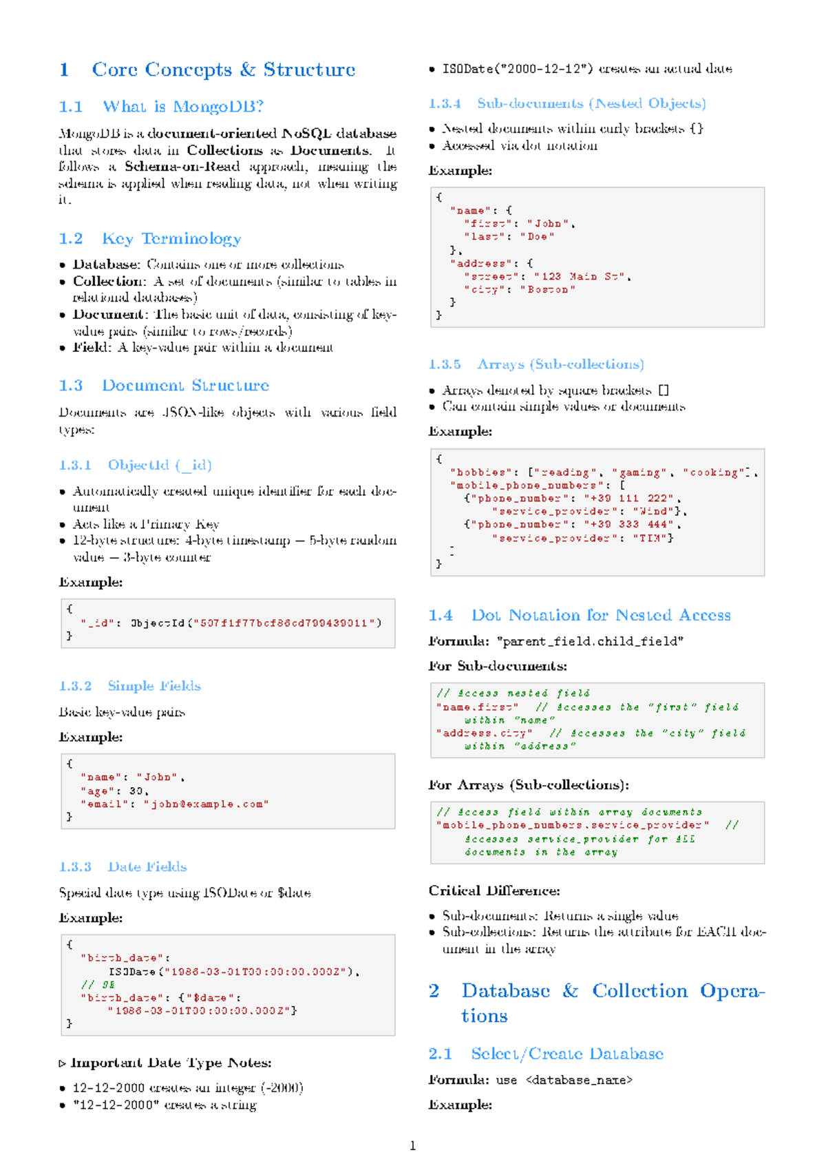 MongoDB Core Concepts: Key Structures and Operations Guide - Studocu