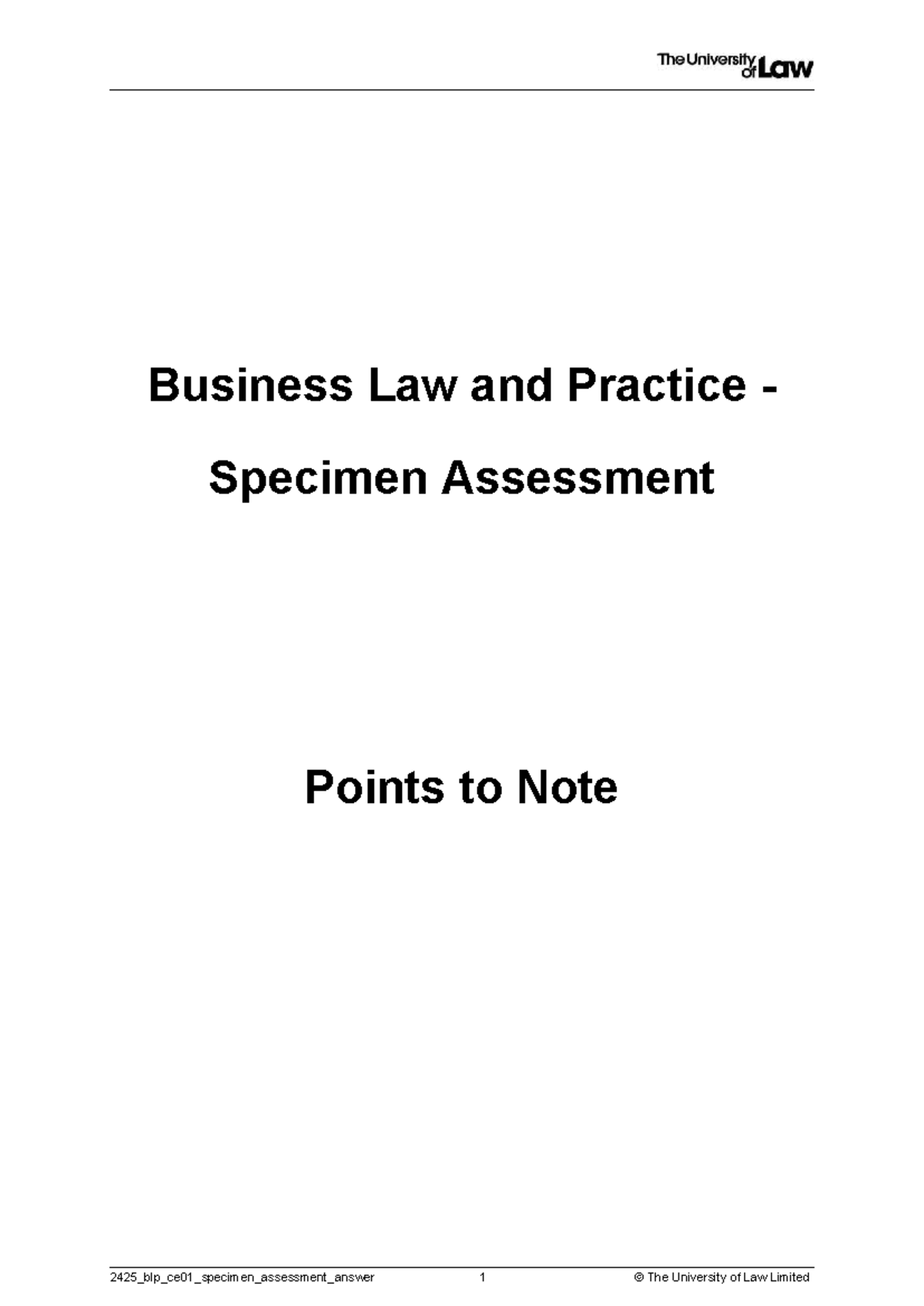 Business Law & Practice Specimen Assessment Notes 2425_BLP_CE01 - Studocu