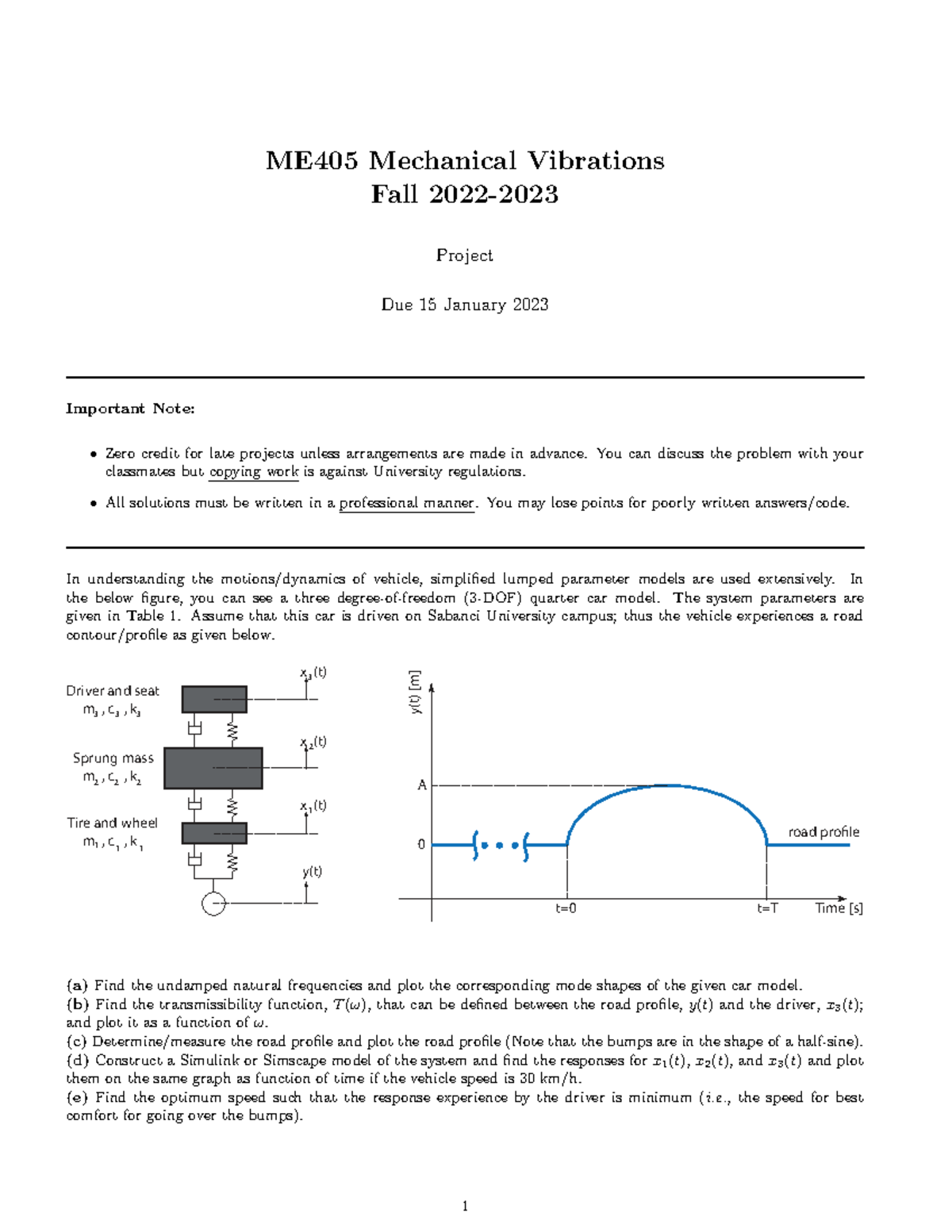 ME405 Mechanical vibrations fall project guidelines and tasks - Studocu