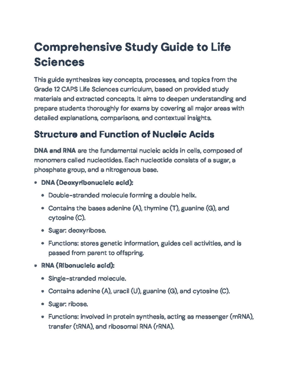 Comprehensive Grade 12 CAPS Life Sciences Study Guide for Exams - Studocu