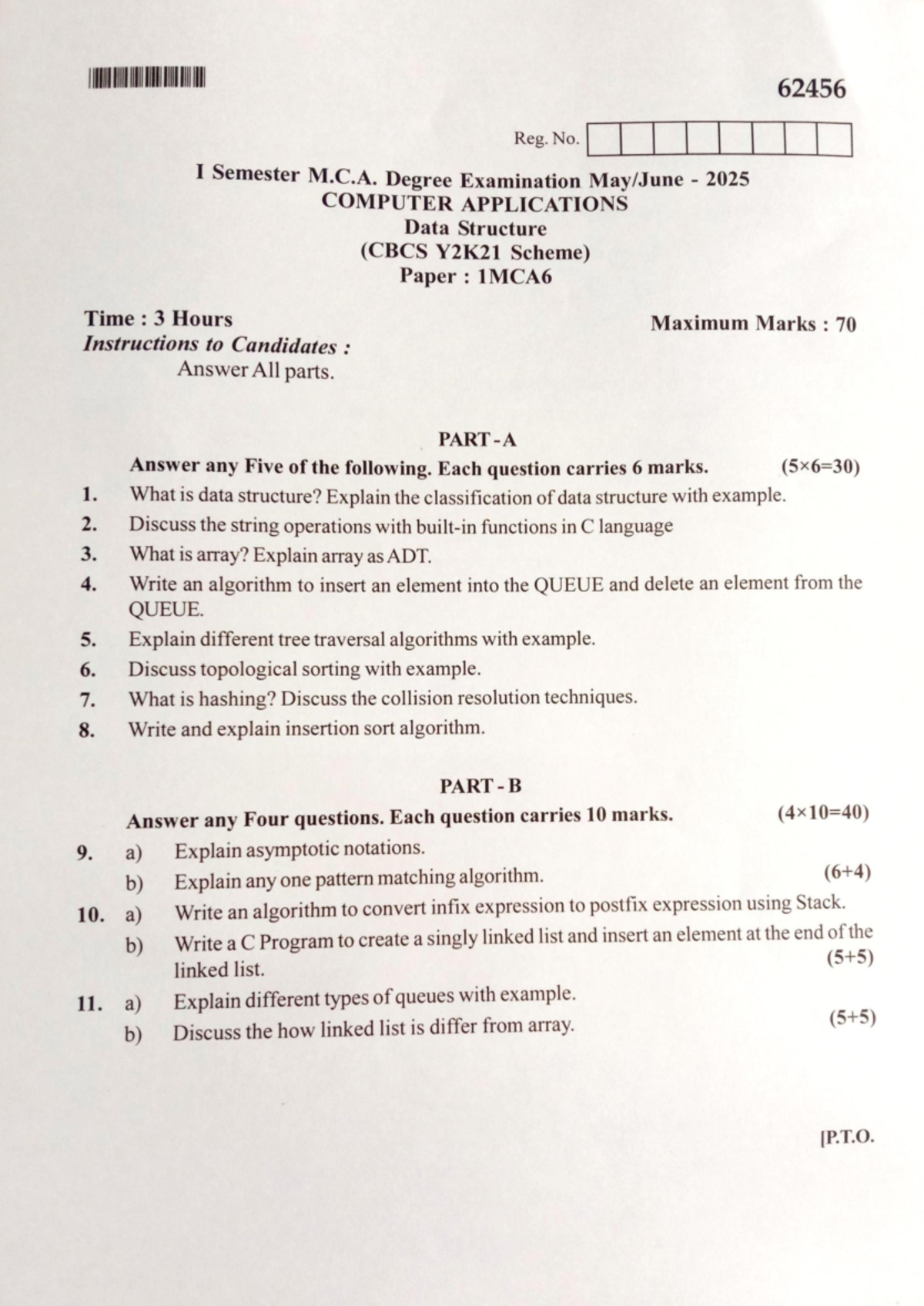 2025 MCA I Sem Data Structure Exam Paper 1MCA6 Notes - Studocu