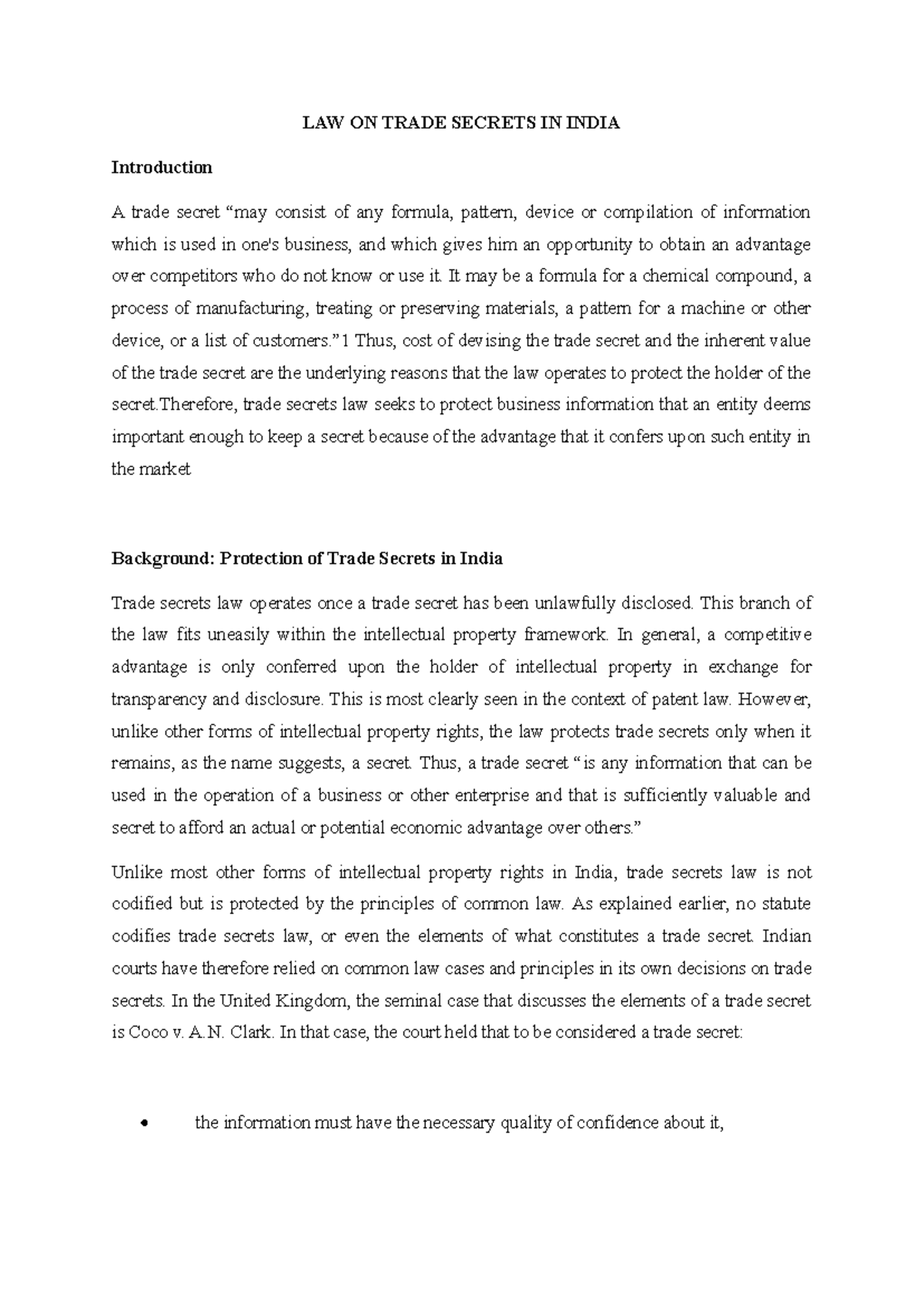 3.2 LAW ON TRADE SECRETS IN INDIA: Overview and Key Principles - Studocu