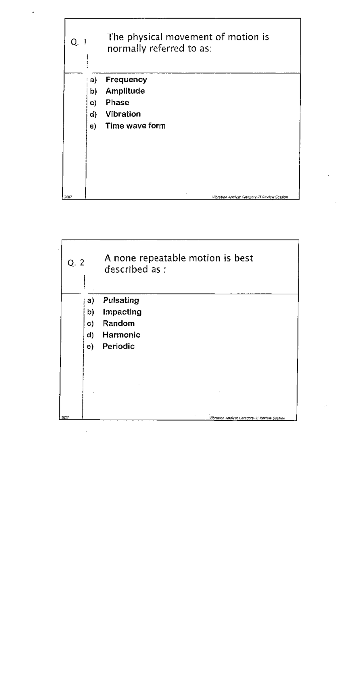 BMV 2007 Vibration Analyst Review Session Notes - Studocu