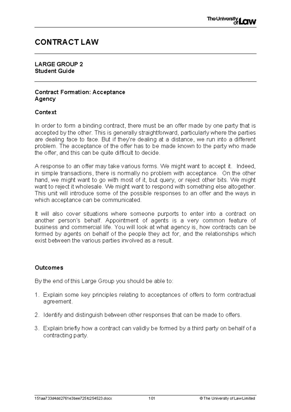 CONTRACT LAW LG02 CE01 Student Guide: Offer & Acceptance Principles ...