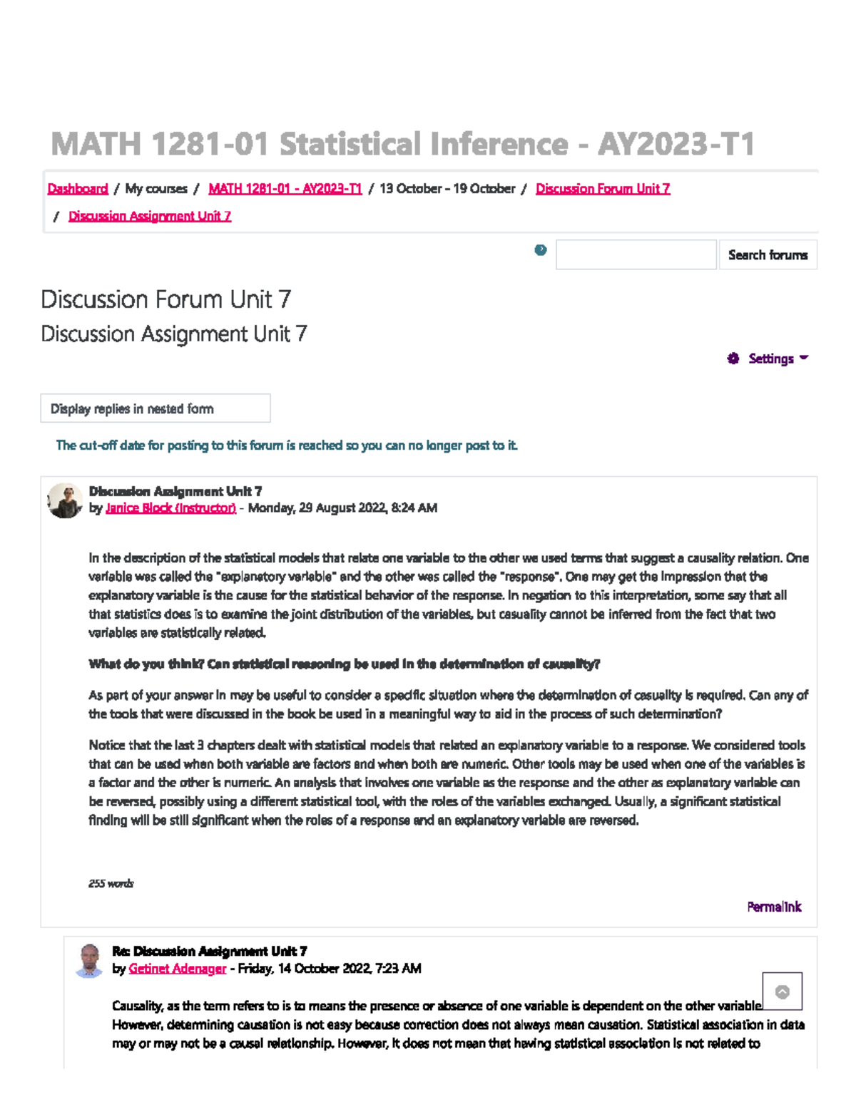 MATH 13 Unit 7 Discussion: Exploring Causality in Statistical Inference ...