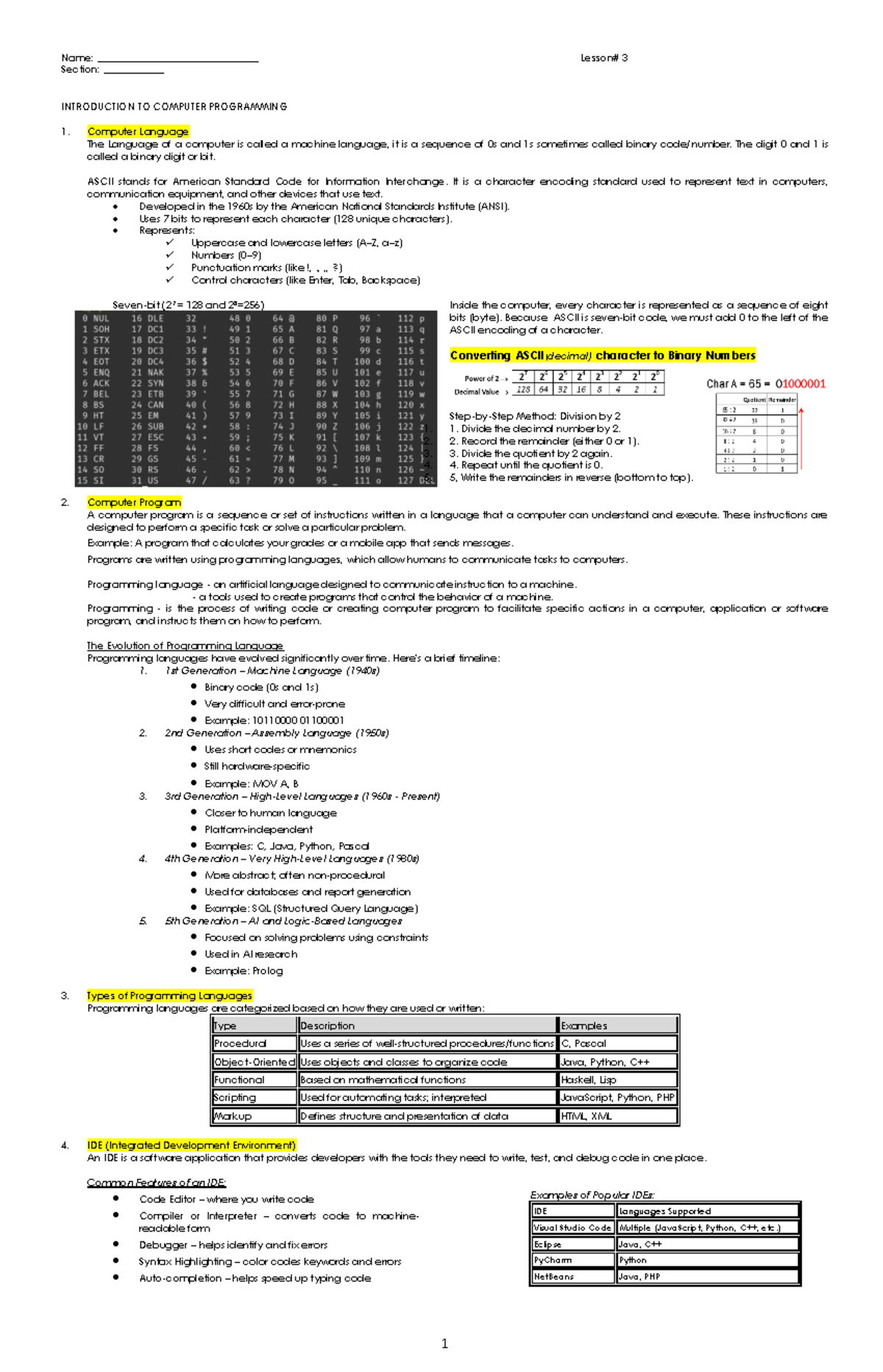 Lesson 3: Intro to Computer Programming (CS101) - Studocu