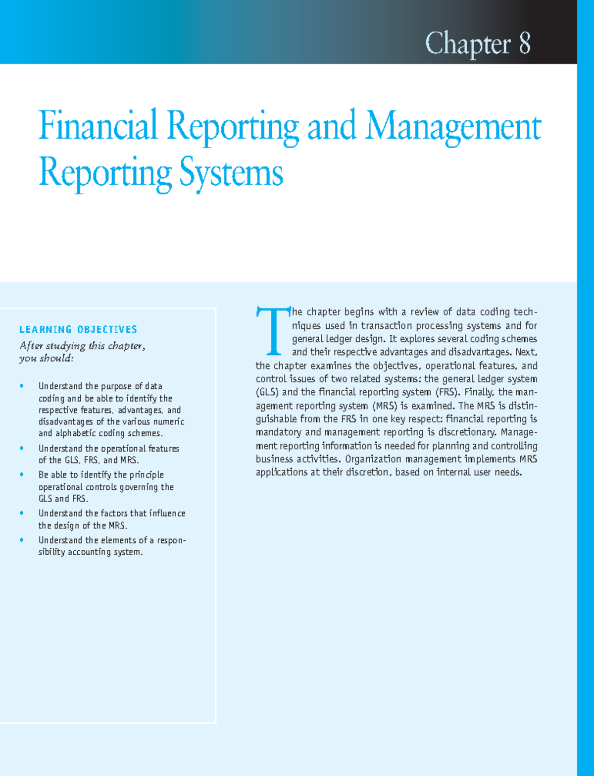 Chapter 8: Financial Reporting & Management Reporting Systems (FRS, MRS ...