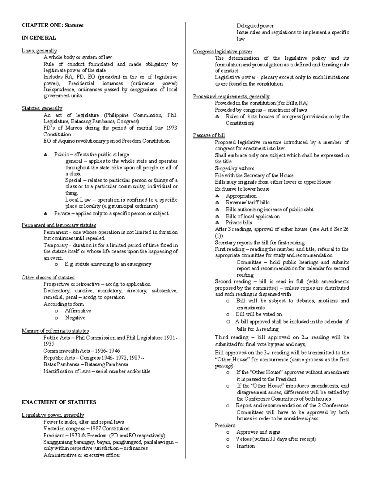 Statutory Construction Notes (397599091) - Chapter One Overview - Studocu