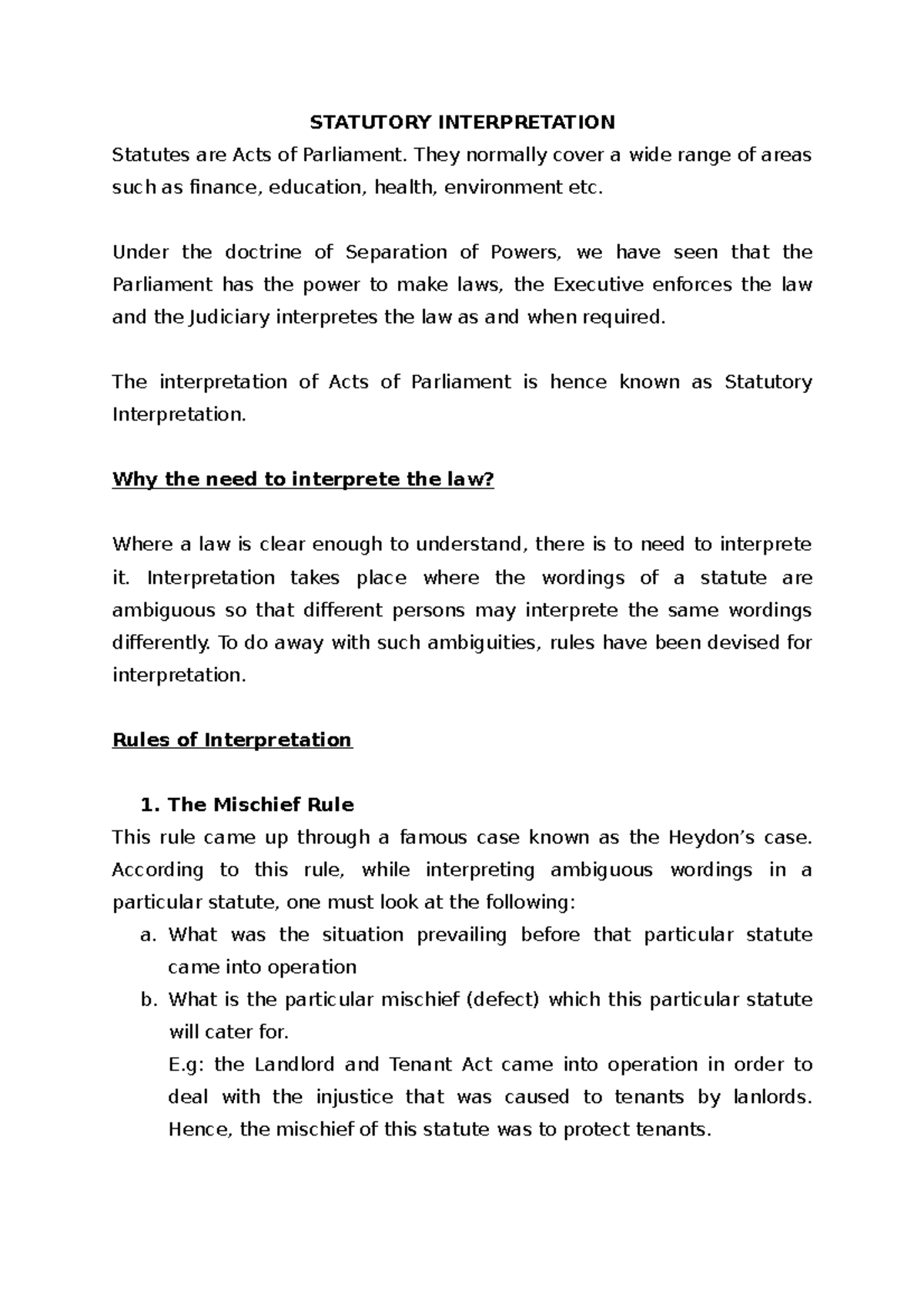 Statutory Interpretation: Understanding Rules and Aids in Law - Studocu