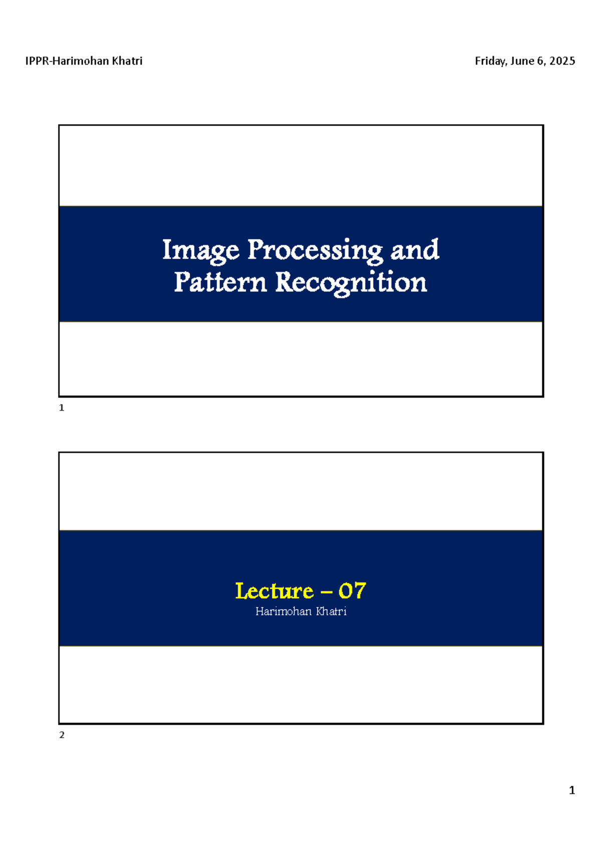 IPPR-03 Image Processing and Pattern Recognition Lecture 07 Notes - Studocu