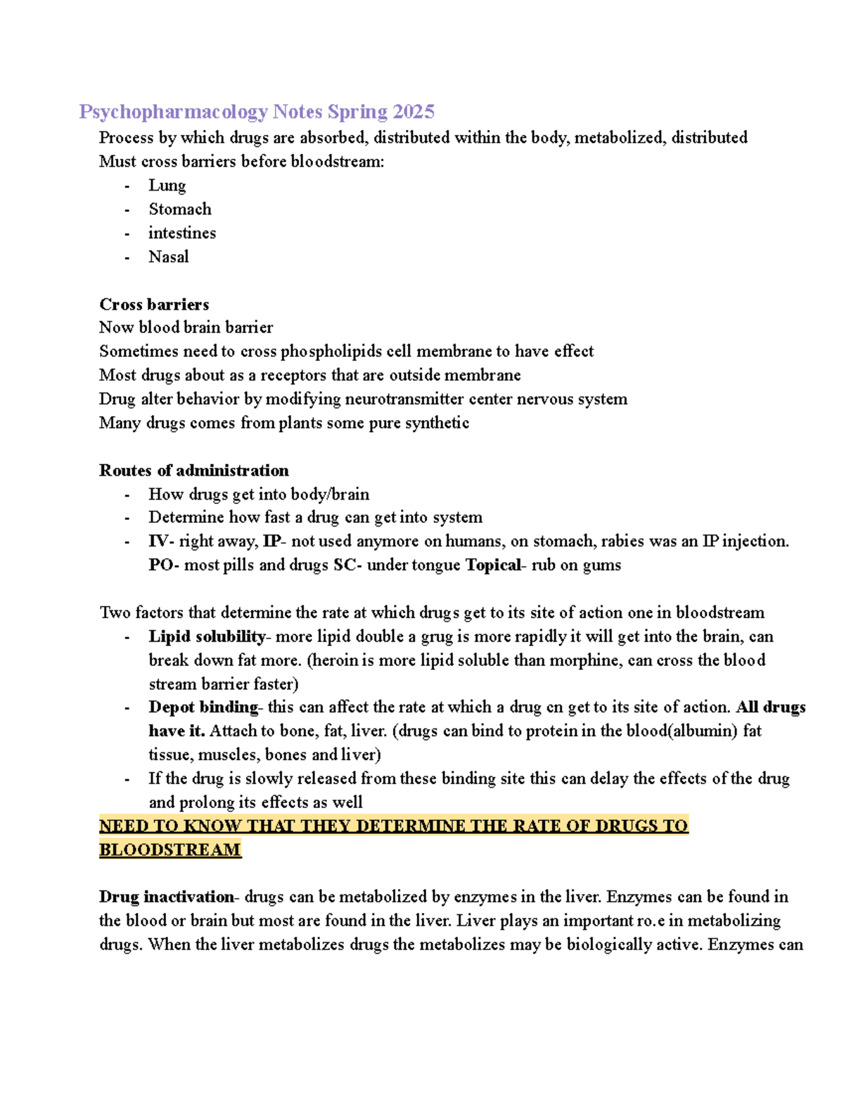 Psychopharmacology & Neurotransmitters Study Notes (PSYCH 101, Spring ...