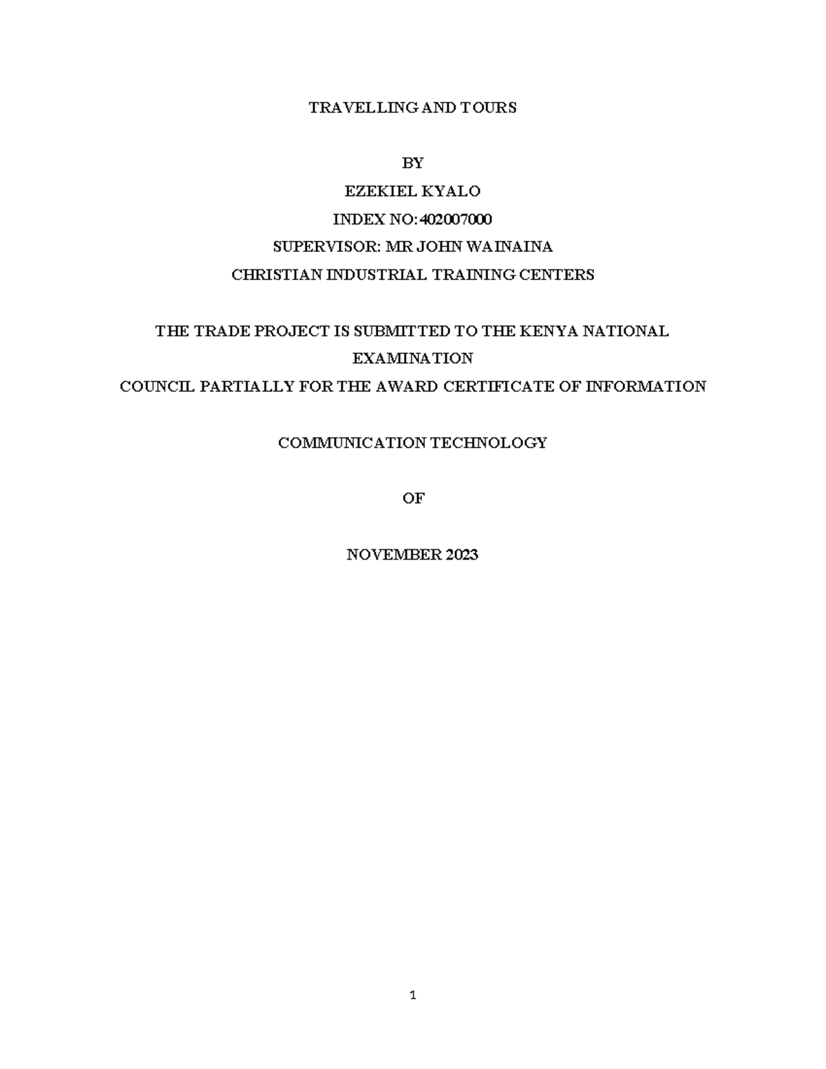 Travel and Tours Project Report: ICT Certification 2023 - Studocu