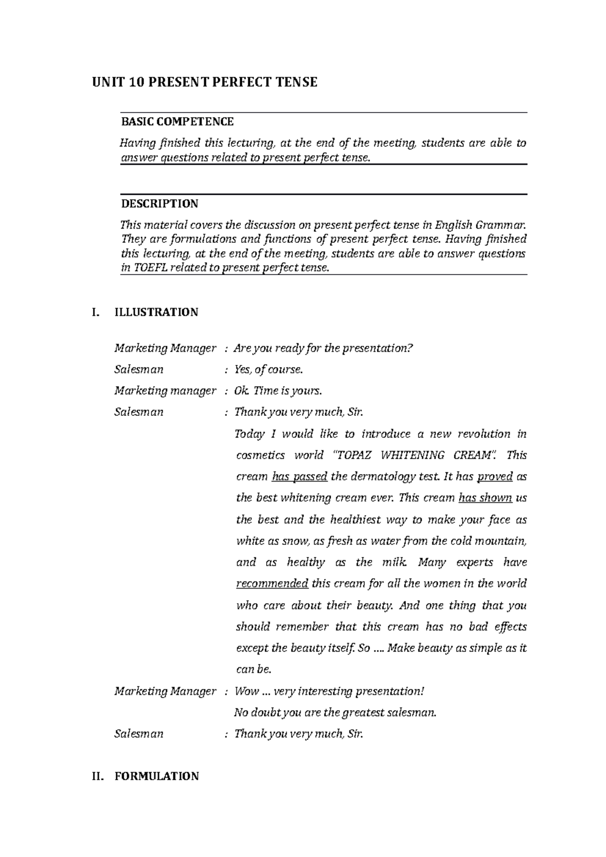 Unit 10: Mastering Present Perfect Tense in English Grammar - Studocu