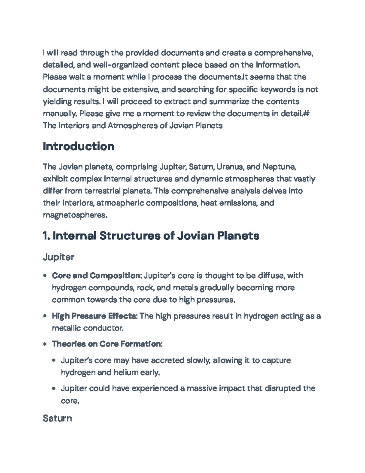 Comprehensive Analysis of Jovian Planets' Interiors and Atmospheres - I ...