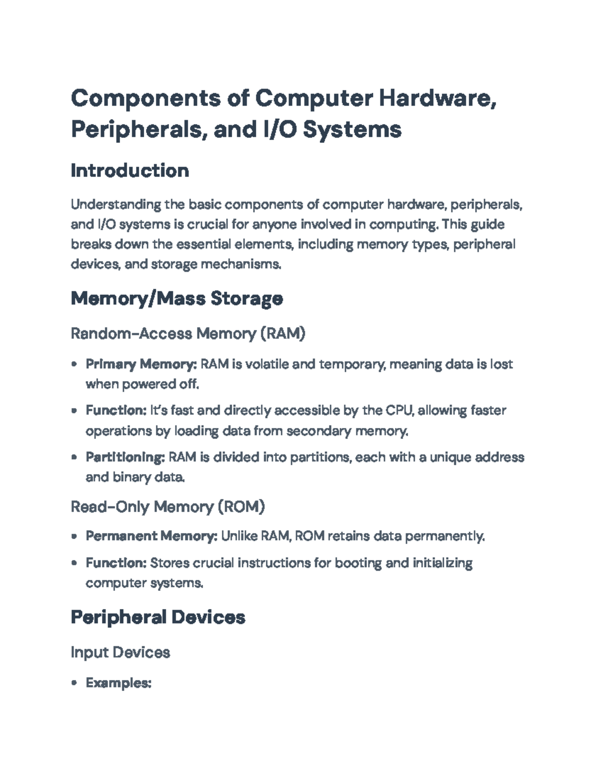 Components of Computer Hardware and I/O Systems Overview - Components of Computer Hardware ...
