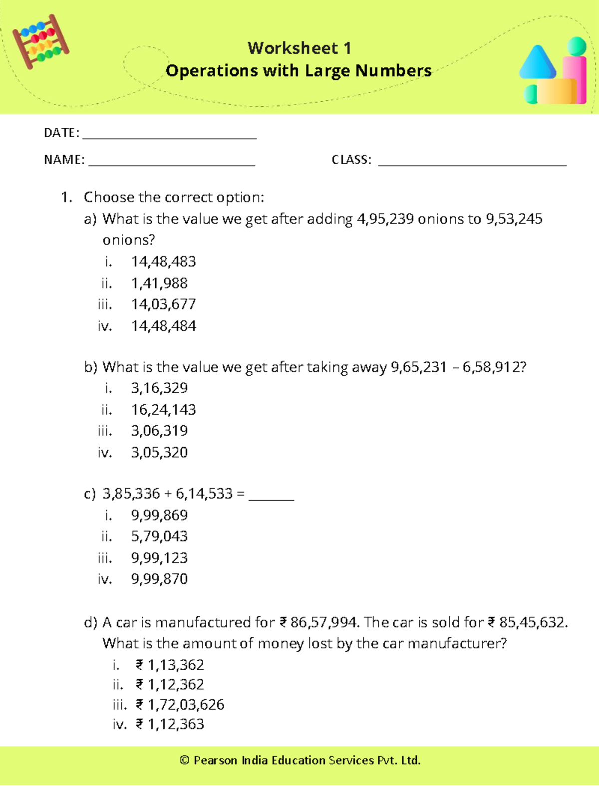 NL5C03W1 - Worksheet 1: Operations with Large Numbers - Studocu