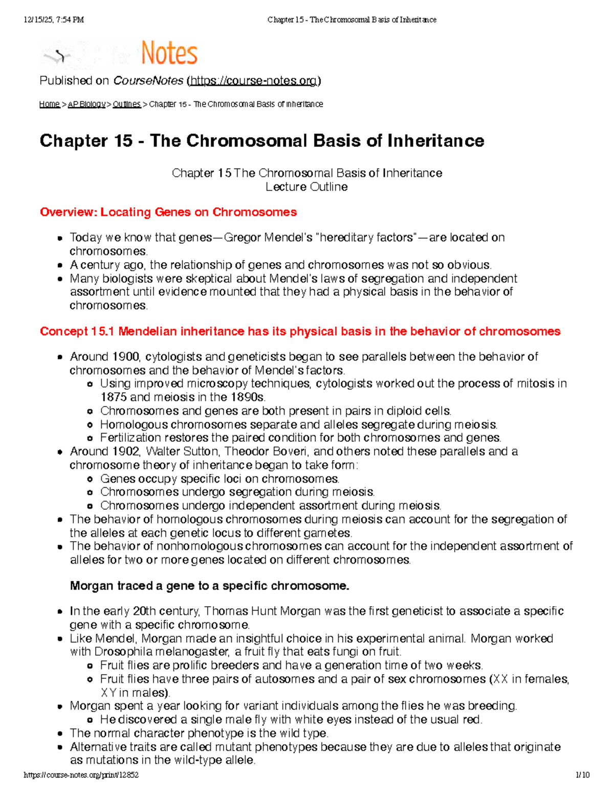 Chapter 15: The Chromosomal Basis of Inheritance - AP Biology Notes ...