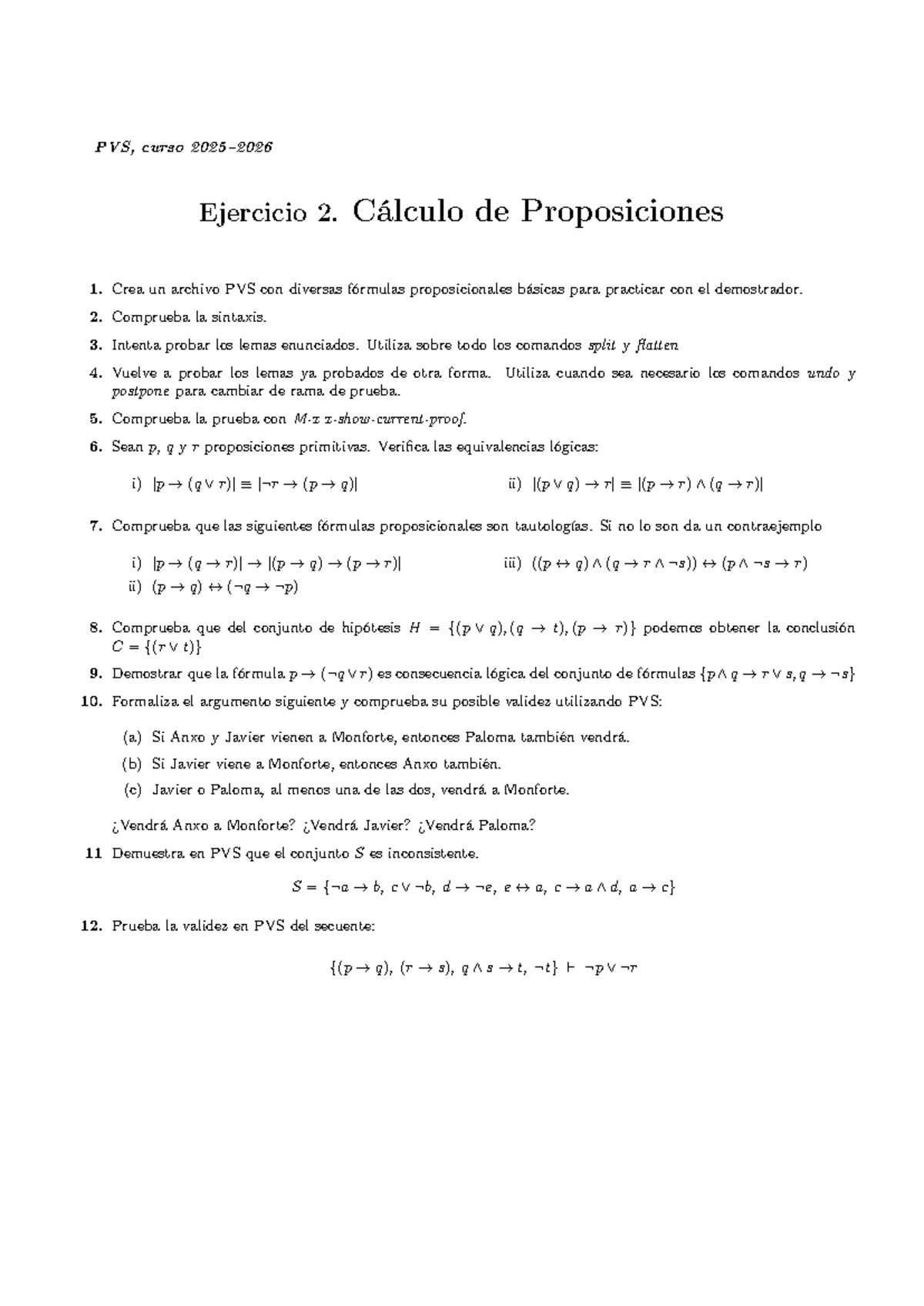 PVS Ejercicio 2: Cálculo de Proposiciones y Pruebas en PVS - Studocu
