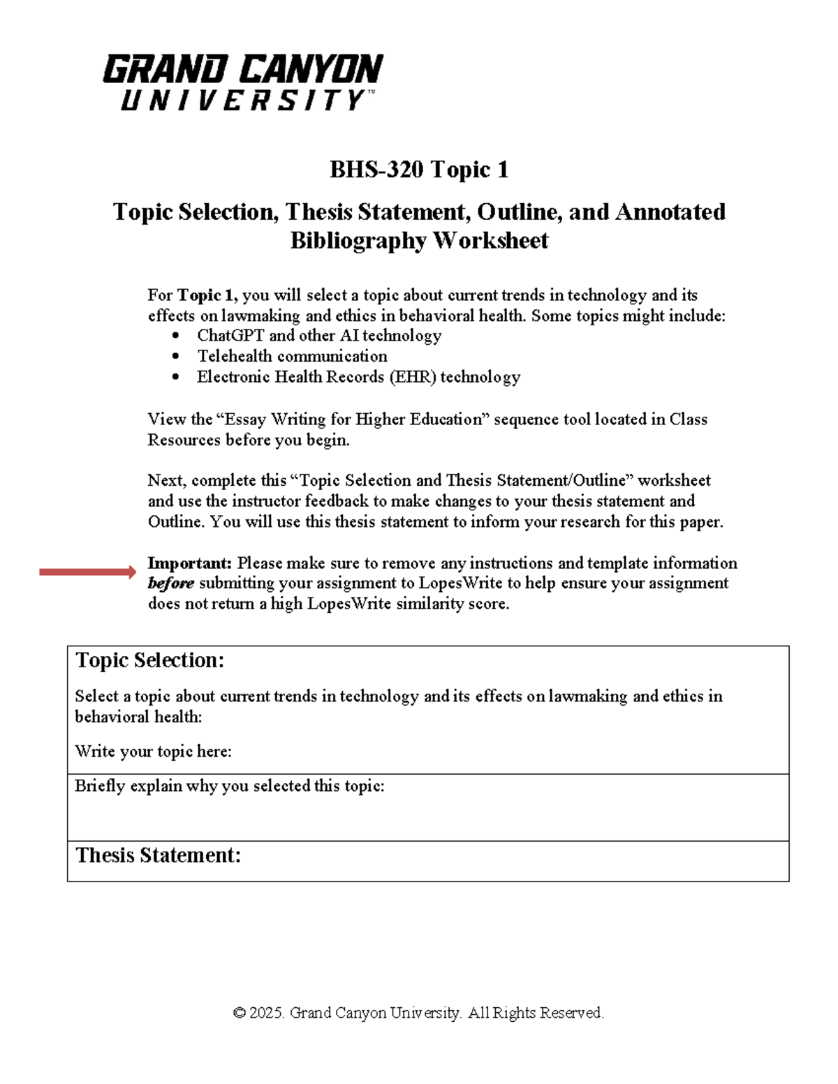BHS 320 RS T1 Topic Selection & Thesis Statement Outline Guide - Studocu