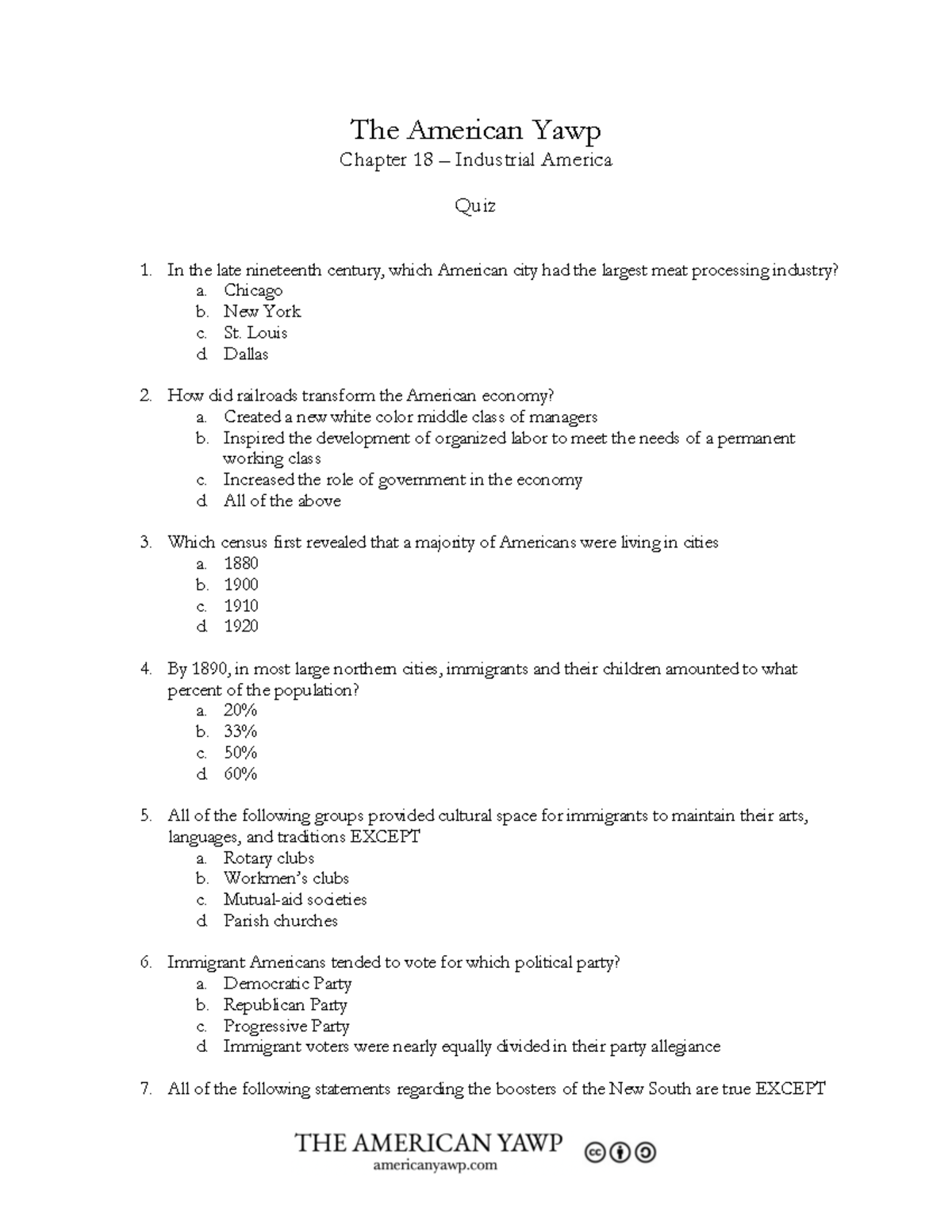 Quiz-18 - hhhh - The American Yawp Chapter 1 8 – Industrial America ...