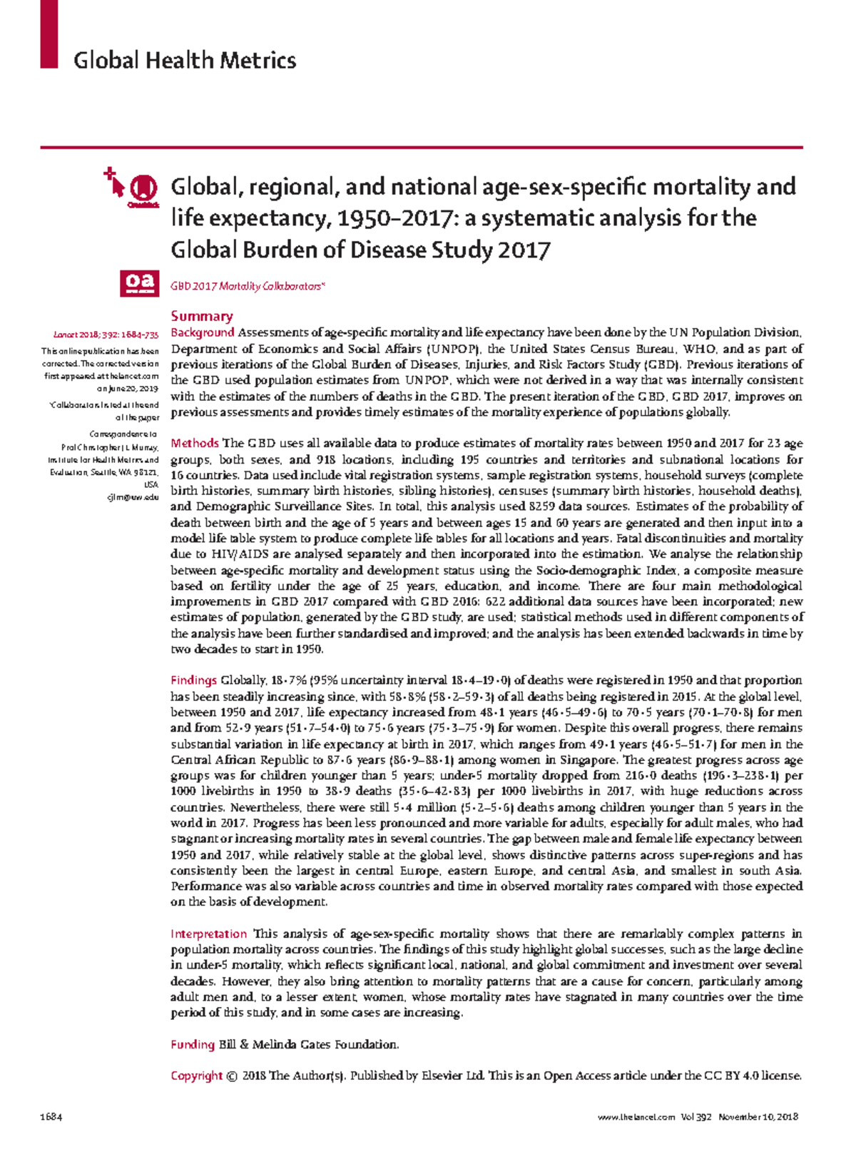 Global Health Metrics: GBD 2017 Mortality & Life Expectancy Analysis ...
