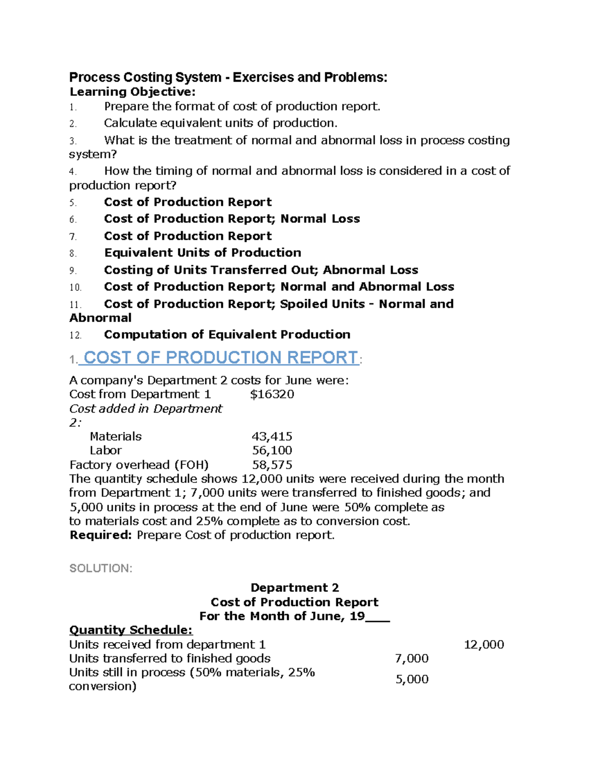Costing Process: Practice Questions and Reports (ACCT 202) - Studocu