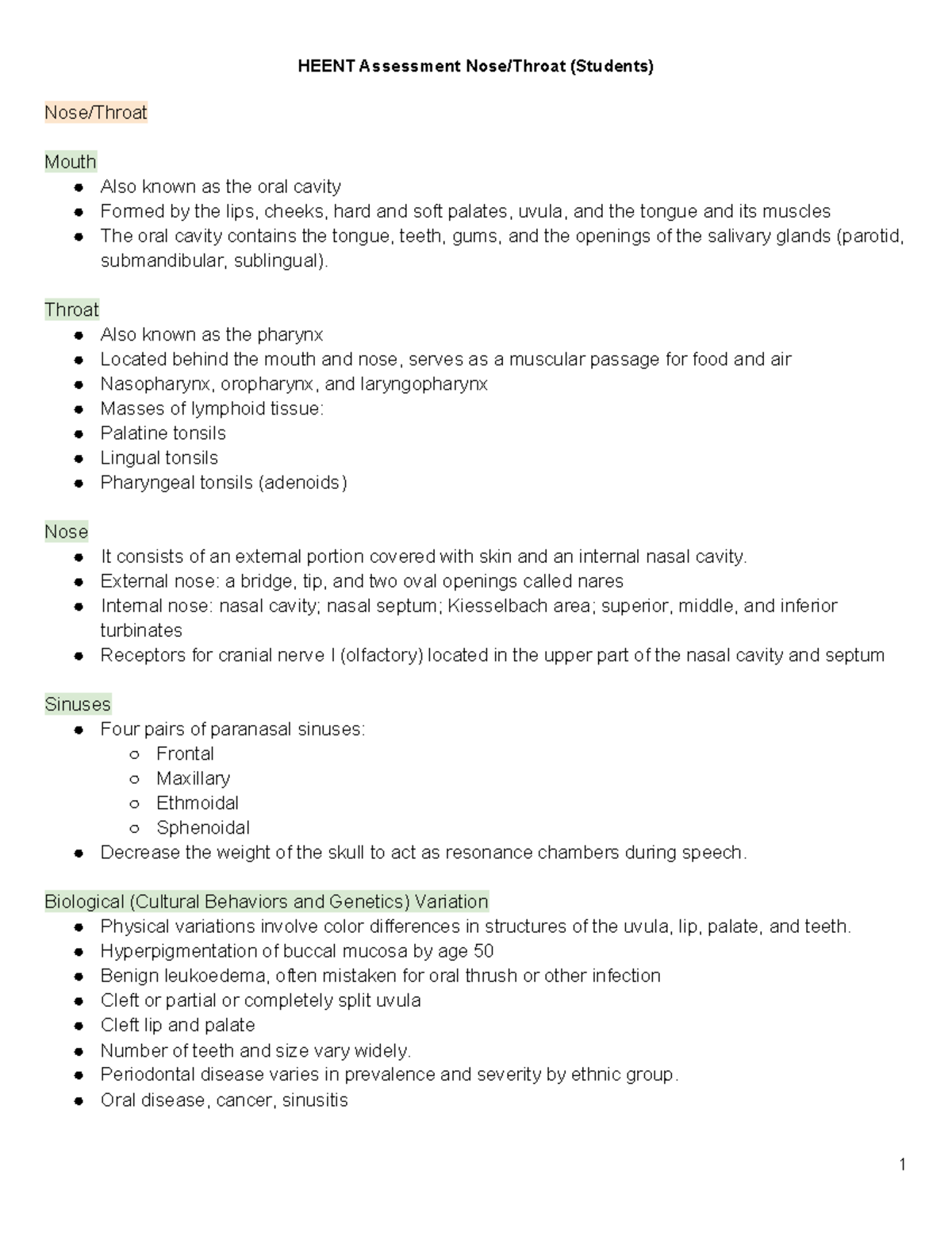 Heent Assessment (Nose Throat) - HEENT Assessment Nose/Throat (Students ...
