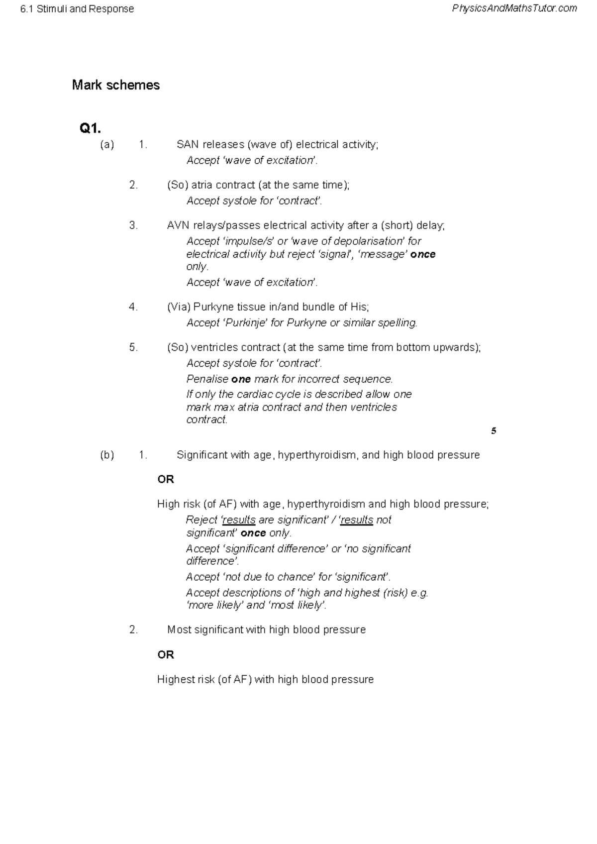 6.1 Stimuli and Response Mark Schemes for Physics and Maths - Studocu