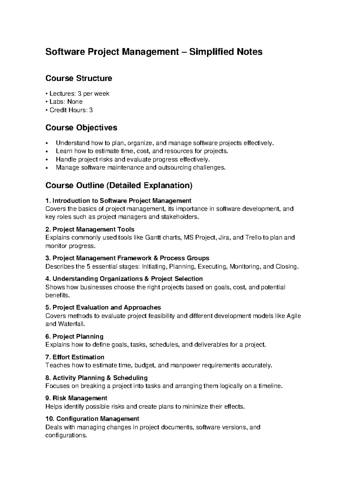 Software Project Management (SPM) Lecture Notes: Key Concepts & Tools ...