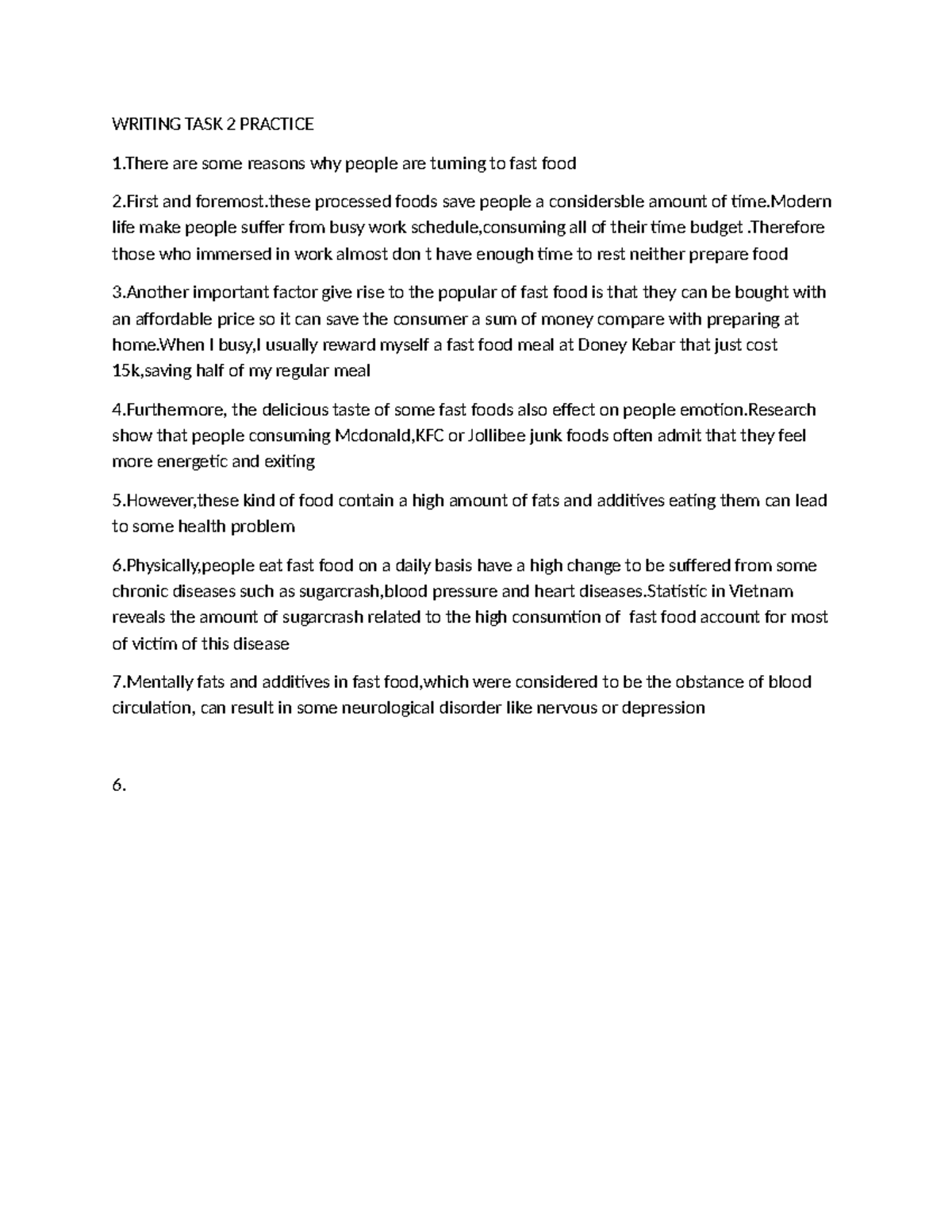 Writing Task 2 Practice: The Impact of Fast Food Choices - Studocu